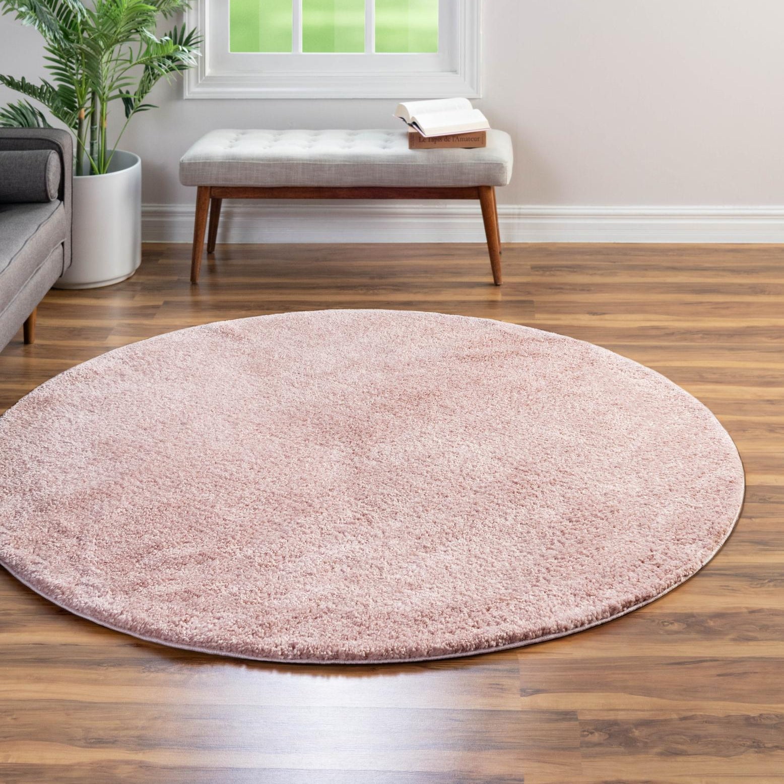 Unique Loom Calabasas Solo Area Rug, Circular, Pink, 6' 1" Round ...