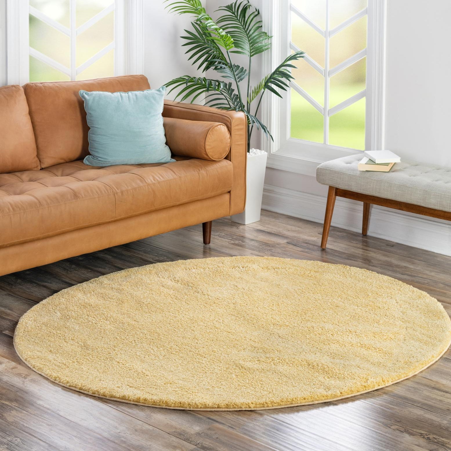 Unique Loom Solo Collection Area Rug - Calabasas (8' Round Yellow ...