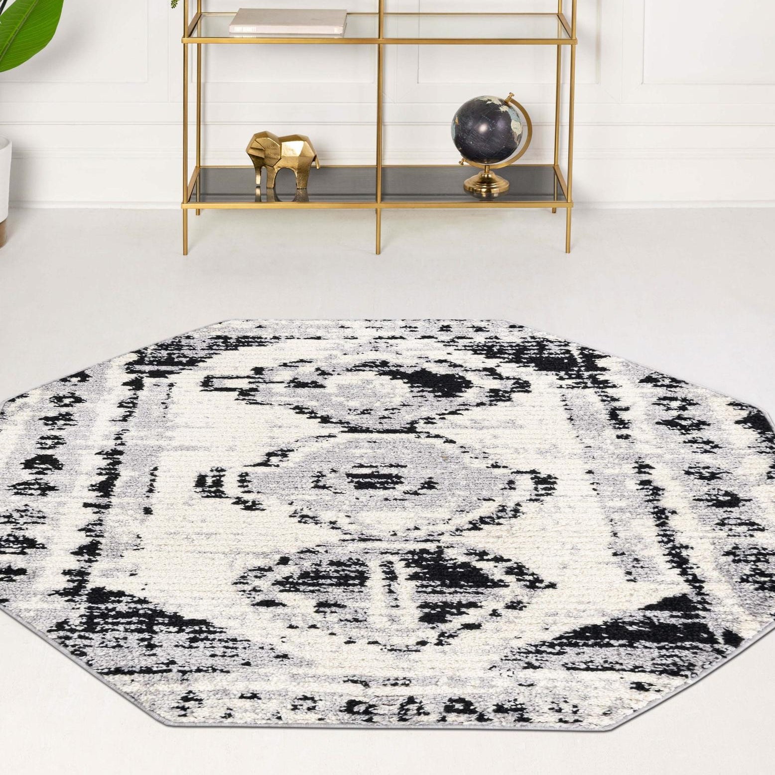 Unique Loom Tagine Collection Area Rug - Soraya (5' 3" Octagon Black ...