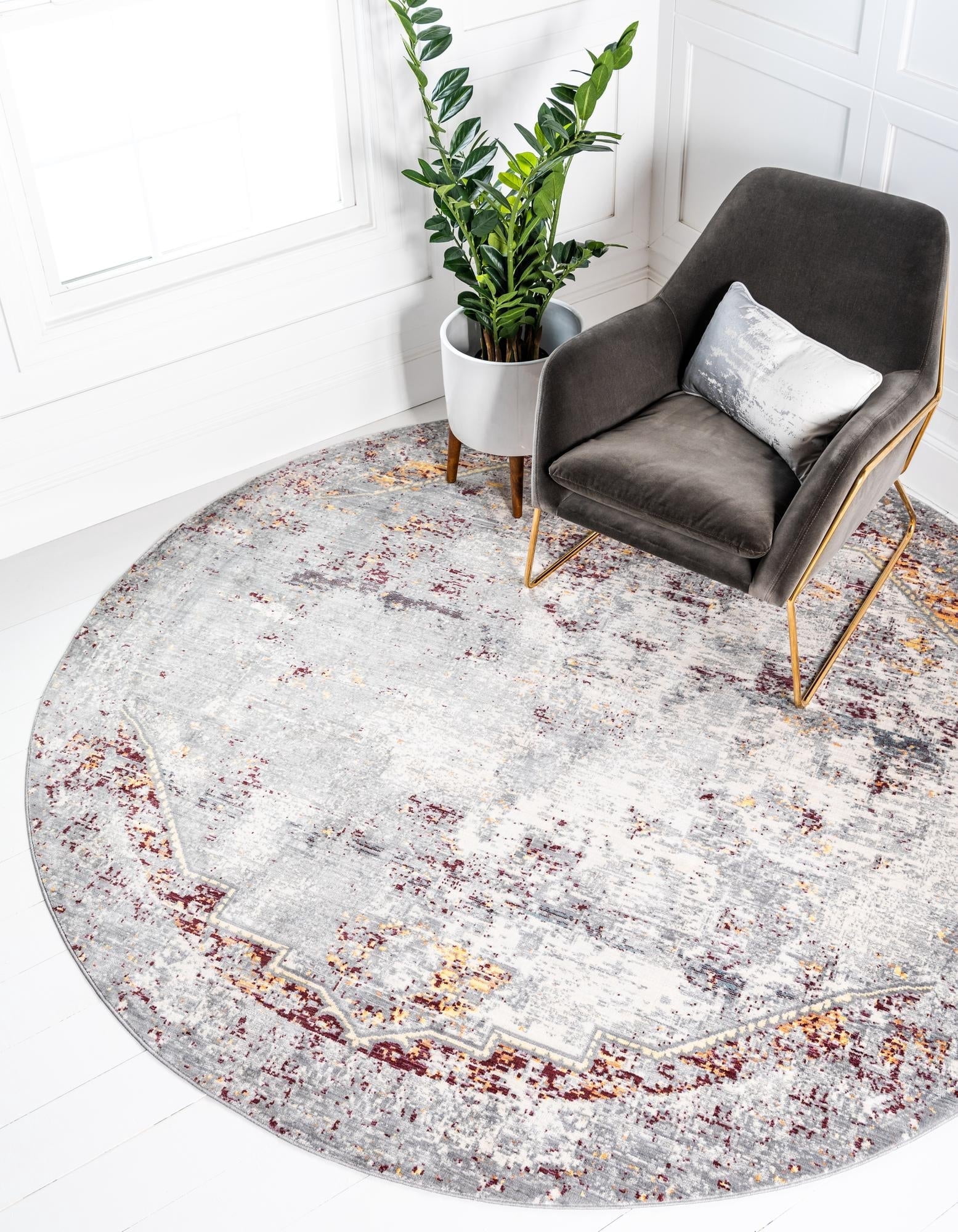 Unique Loom Austin Collection Area Rug - Sotto (8' Round Gray/Brown ...
