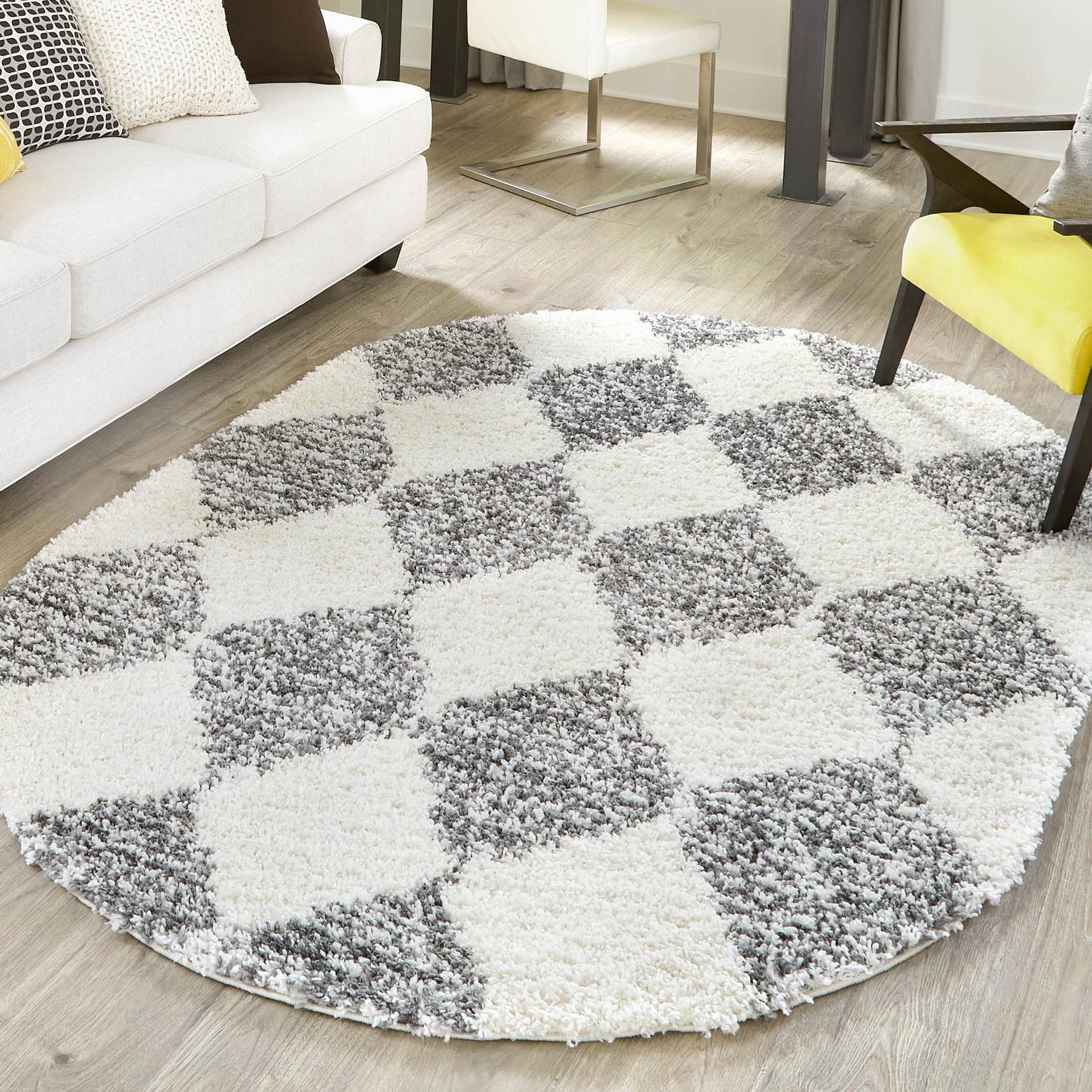 Unique Loom Serenity Shag Collection Area Rug - Soufriere (5' 3" x 8' Oval White/Gray) - Walmart.com