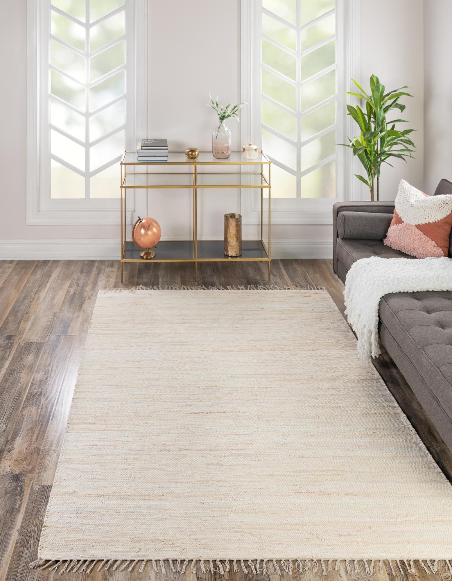 Unique Loom Striped Chindi Cotton Rug Beige/Ivory 5' x 8' Rectangle ...