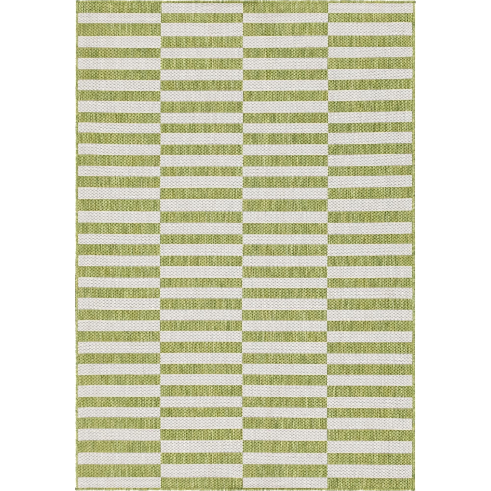 Unique Loom Striped Indoor/Outdoor Striped Rug Green/Ivory 7' 1" x 10 ...