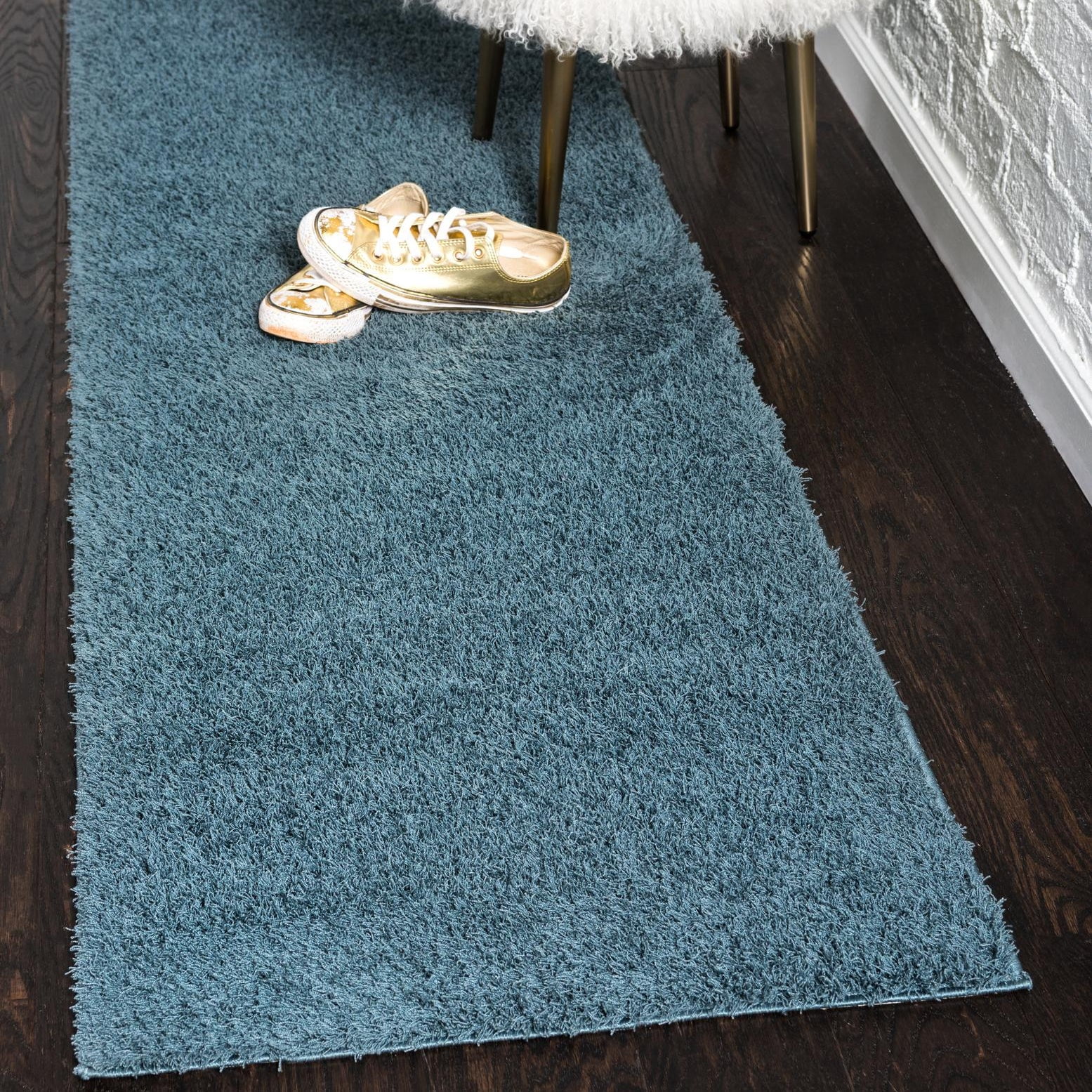 Unique Loom Studio Solid Shag Collection Area Rug - Sky (2' x 6' 7 ...