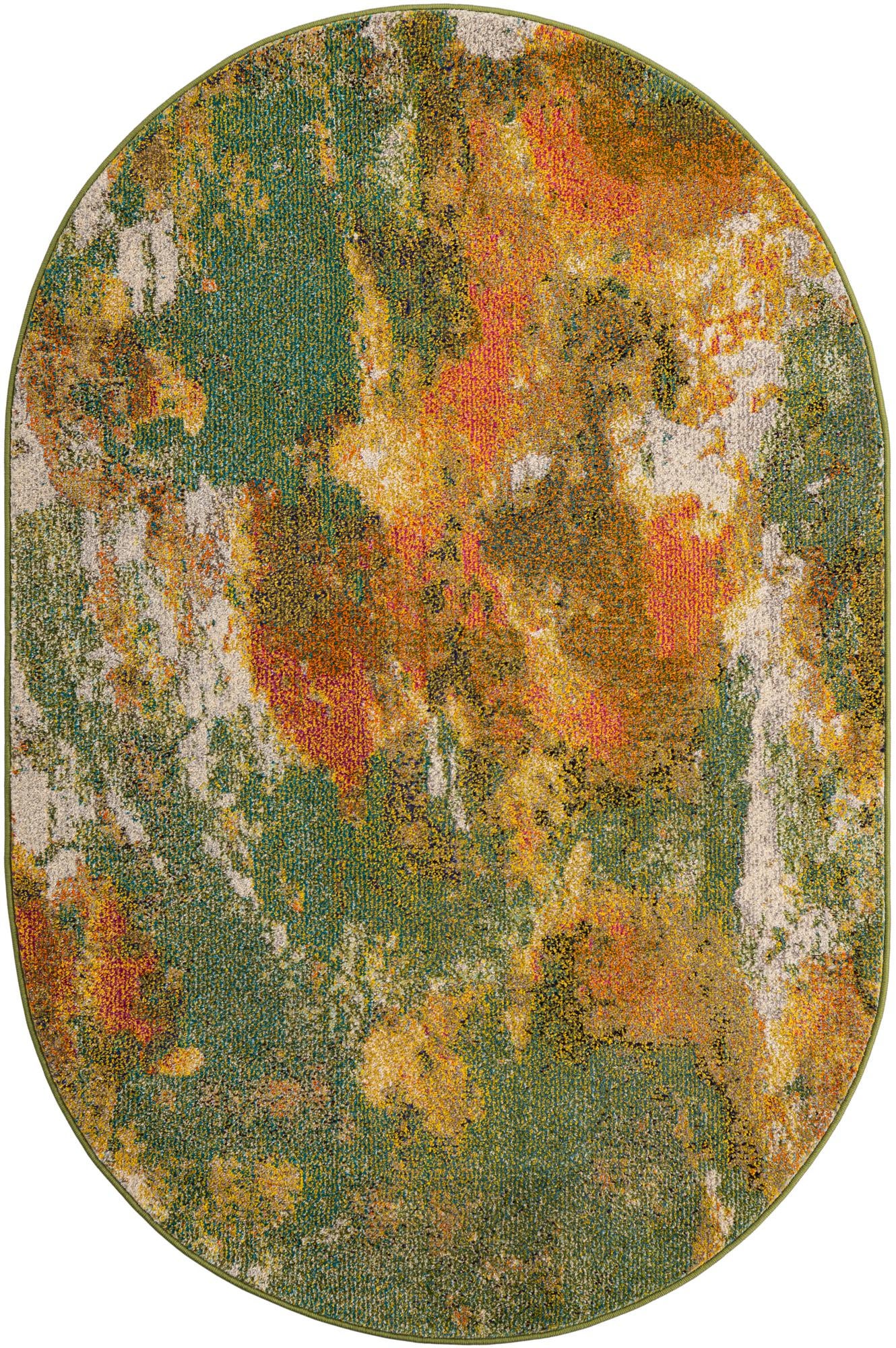 Unique Loom Sumatra Haerfest Rug ,Oval,4' 1" x 6' 1" Green Modern ...