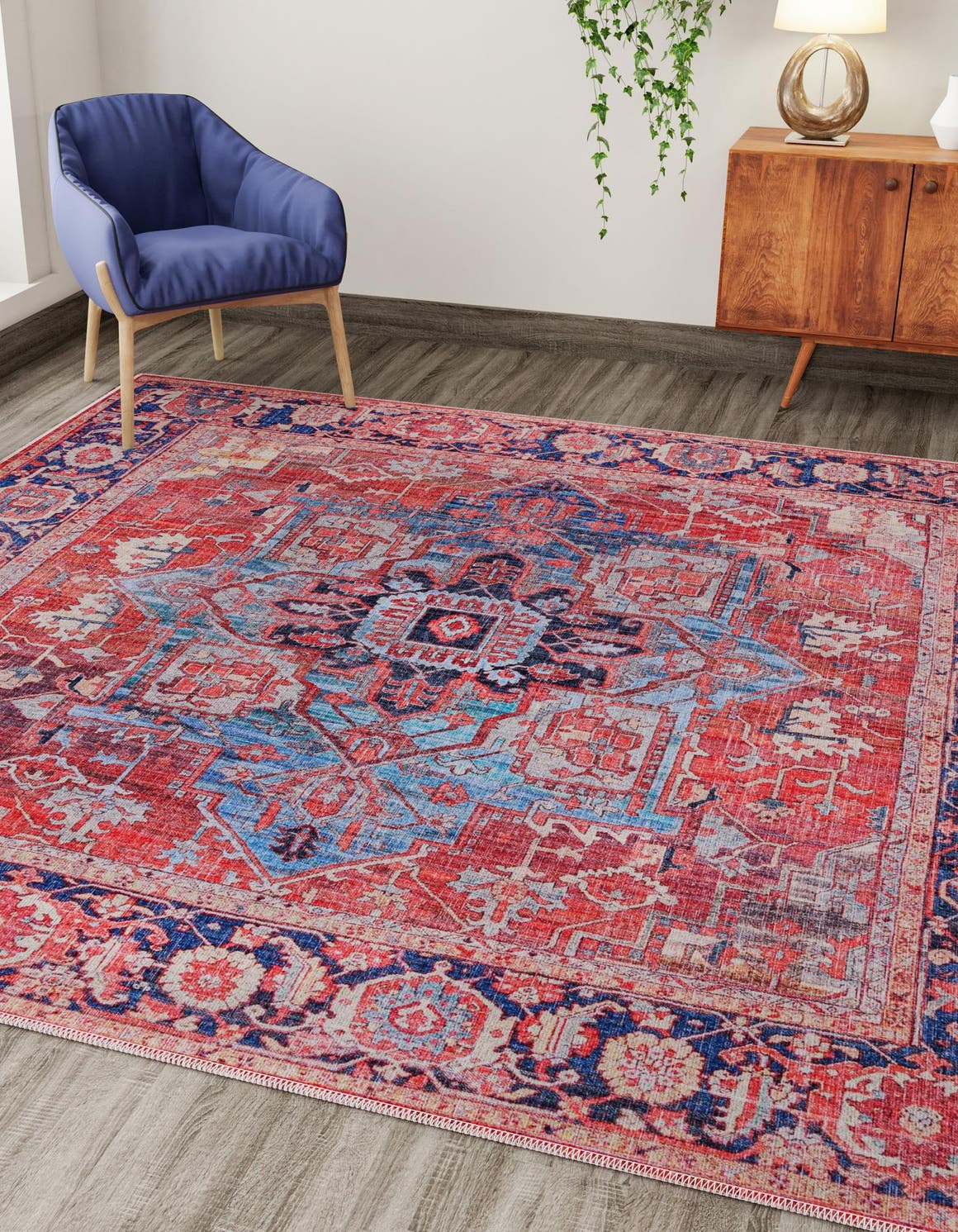 Unique Loom Super Moon Maahru Washable Rug ,7' 10" x 7' 10",Rust Red ...