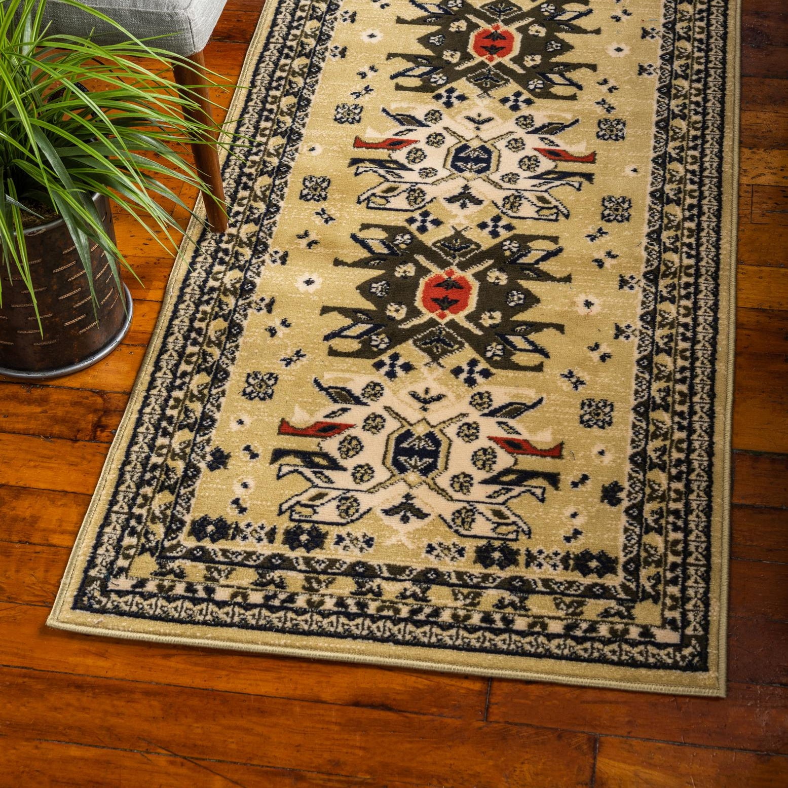 Unique Loom Taftan Collection Area Rug - Oasis (2' x 8' 2" Runner Cream ...