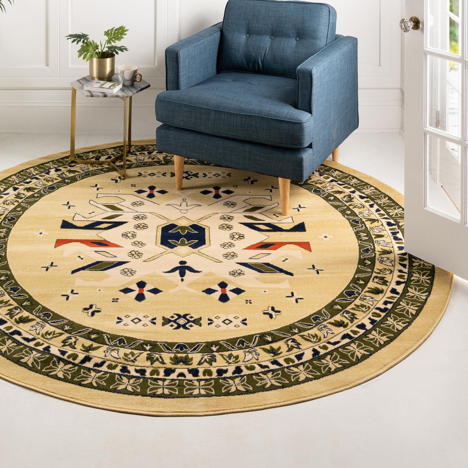 Unique Loom Taftan Collection Area Rug - Oasis (7' 10" Round Cream ...