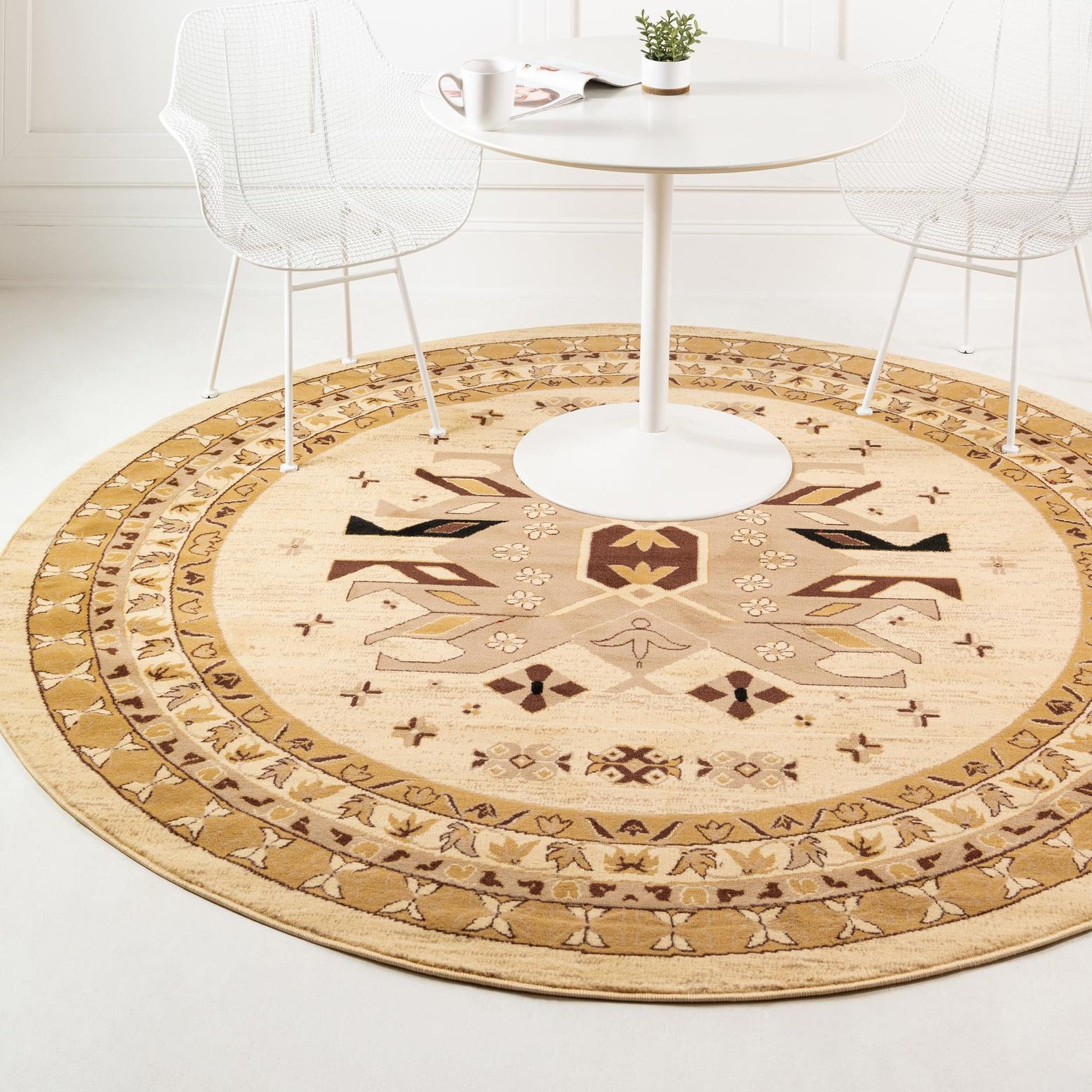 Unique Loom Taftan Collection Area Rug - Oasis (7' 10" Round Ivory ...