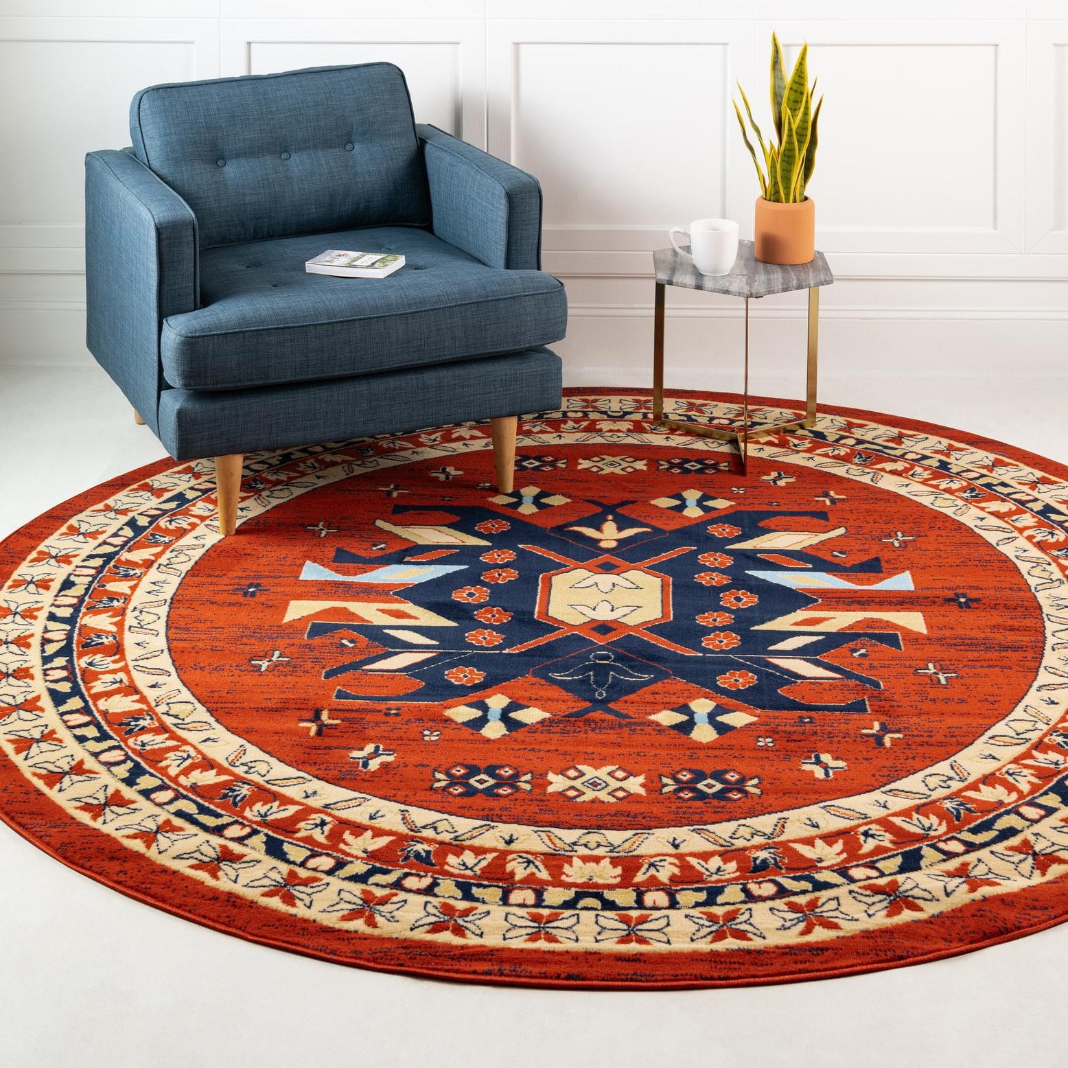 Unique Loom Taftan Collection Area Rug - Oasis (7' 10" Round Terracotta ...
