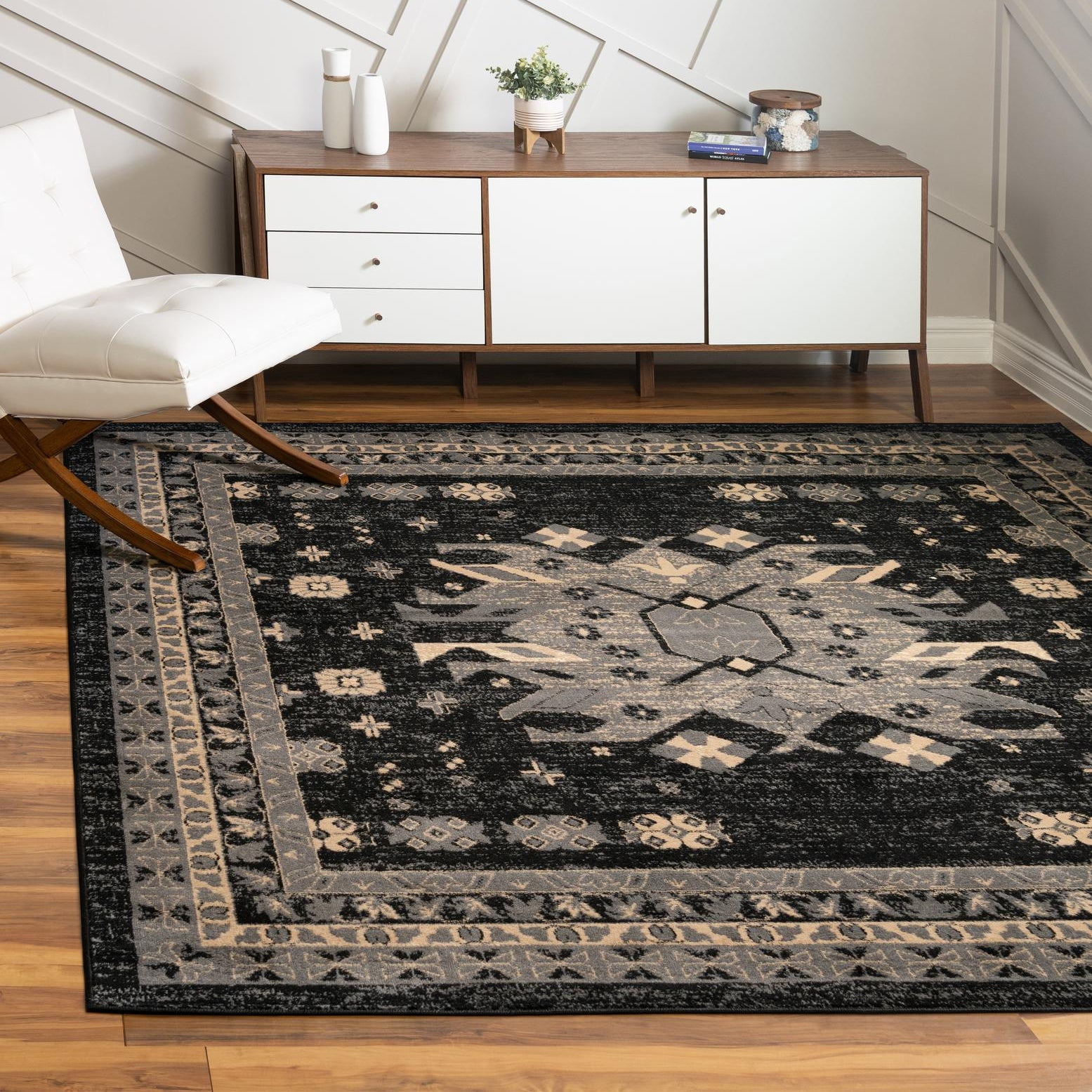 Unique Loom Taftan Collection Area Rug - Oasis (7' 10" Square Black ...