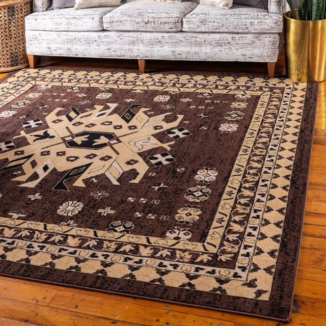 Unique Loom Taftan Collection Area Rug - Oasis (7' 10" Square Brown ...