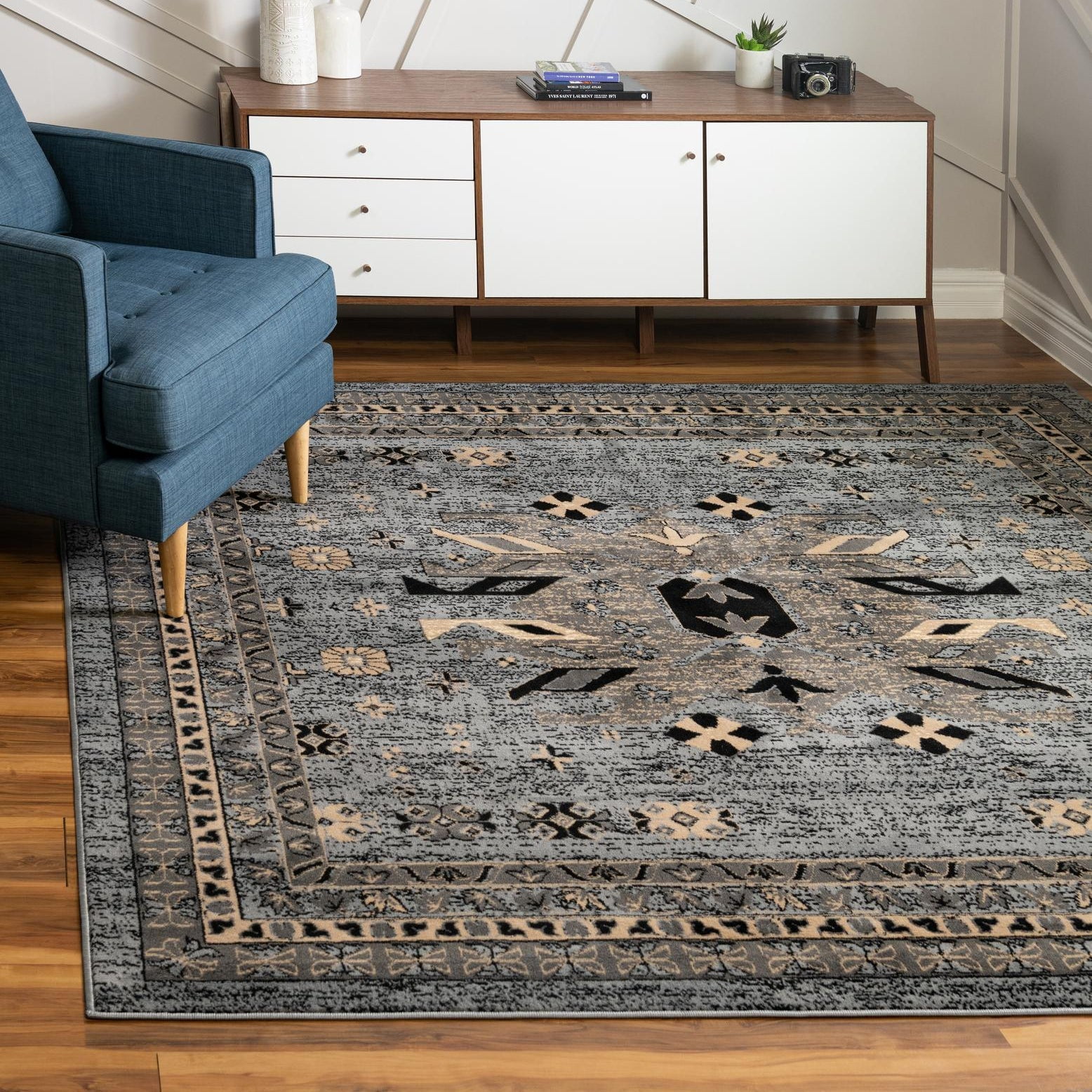 Unique Loom Taftan Collection Area Rug - Oasis (7' 10" Square Gray ...