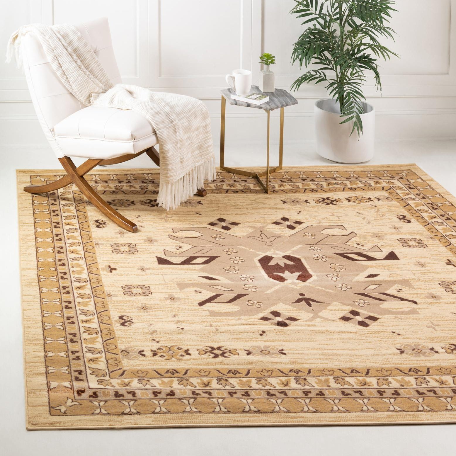 Unique Loom Taftan Collection Area Rug - Oasis (7' 10" Square Ivory ...