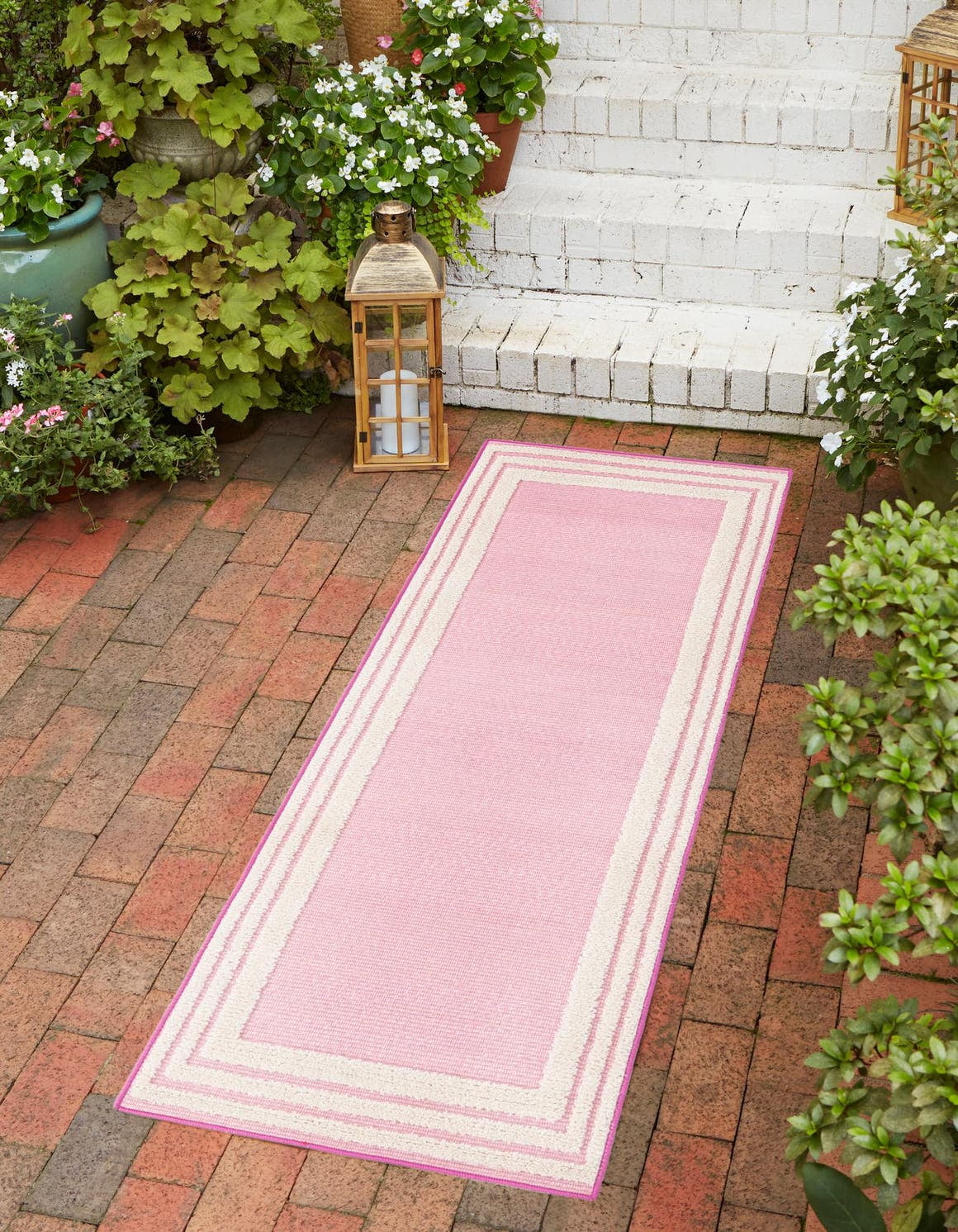 Unique Loom Tanki Aruba Outdoor Rug ,Runner,2' 0" x 10' 0" Pink Coastal ...