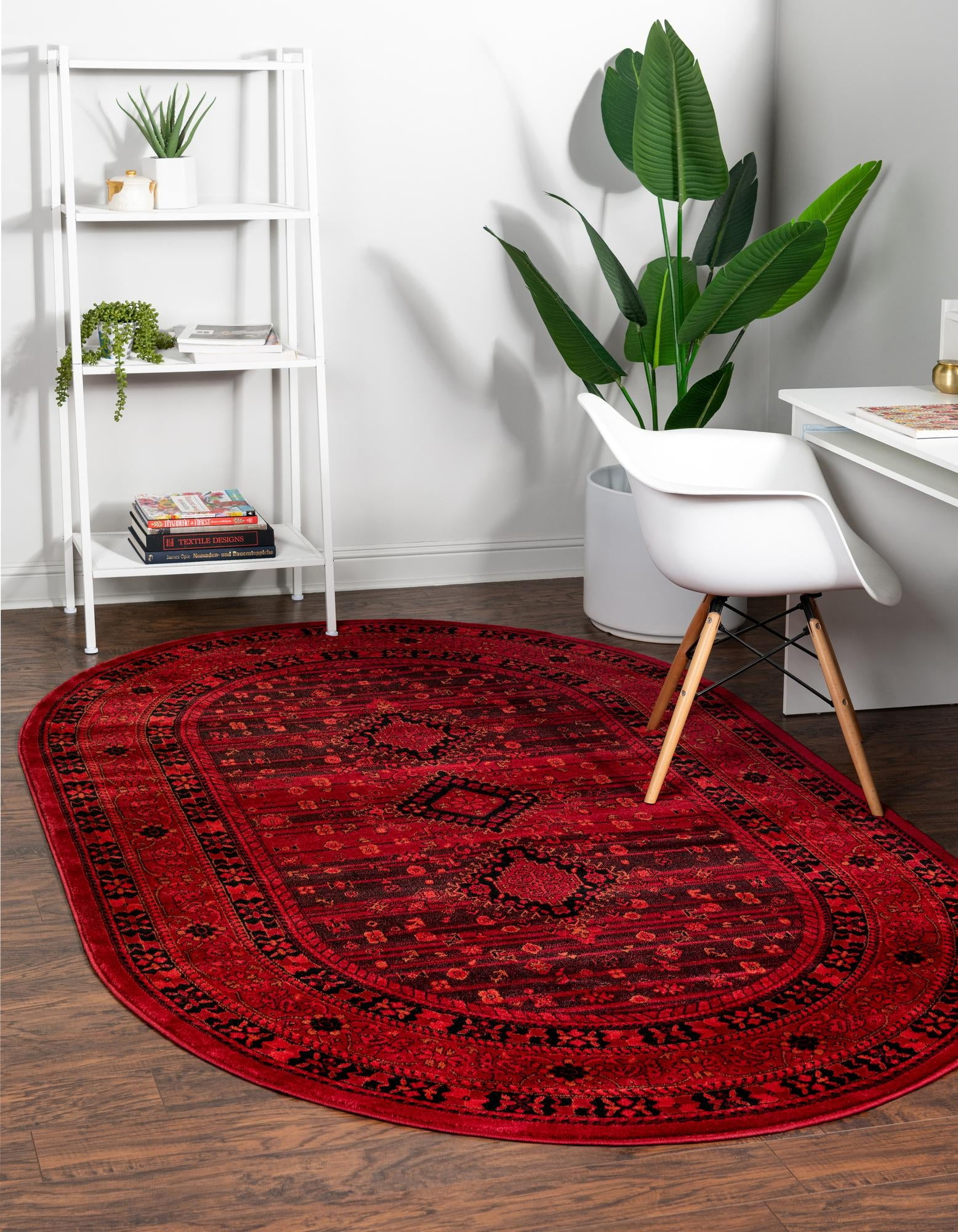 Unique Loom Tekke Collection Area Rug - Sheibani (5' 3" x 8' Oval Red ...