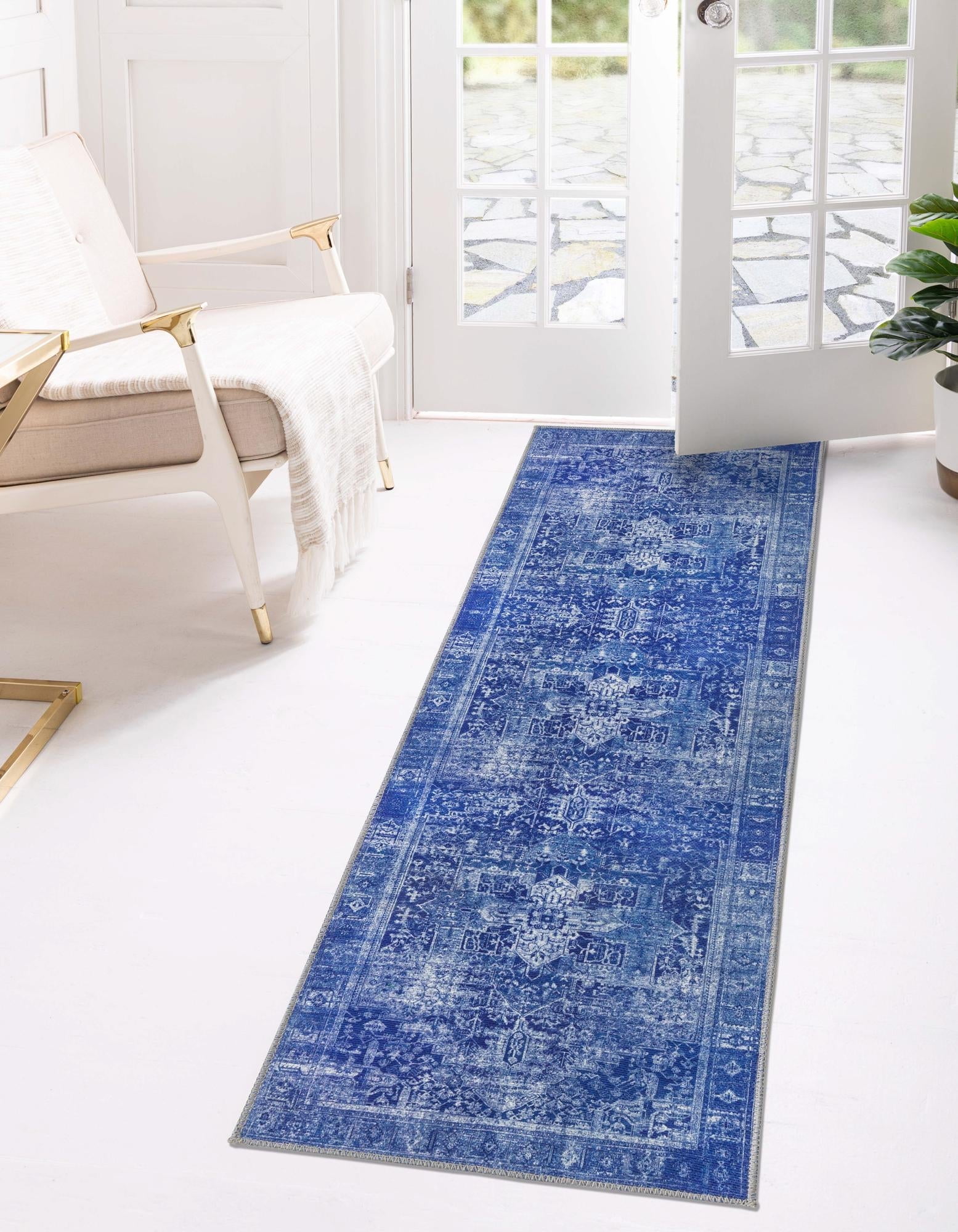 Unique Loom Timeless Collection Area Rug - Peter (2' x 6' Runner Navy ...