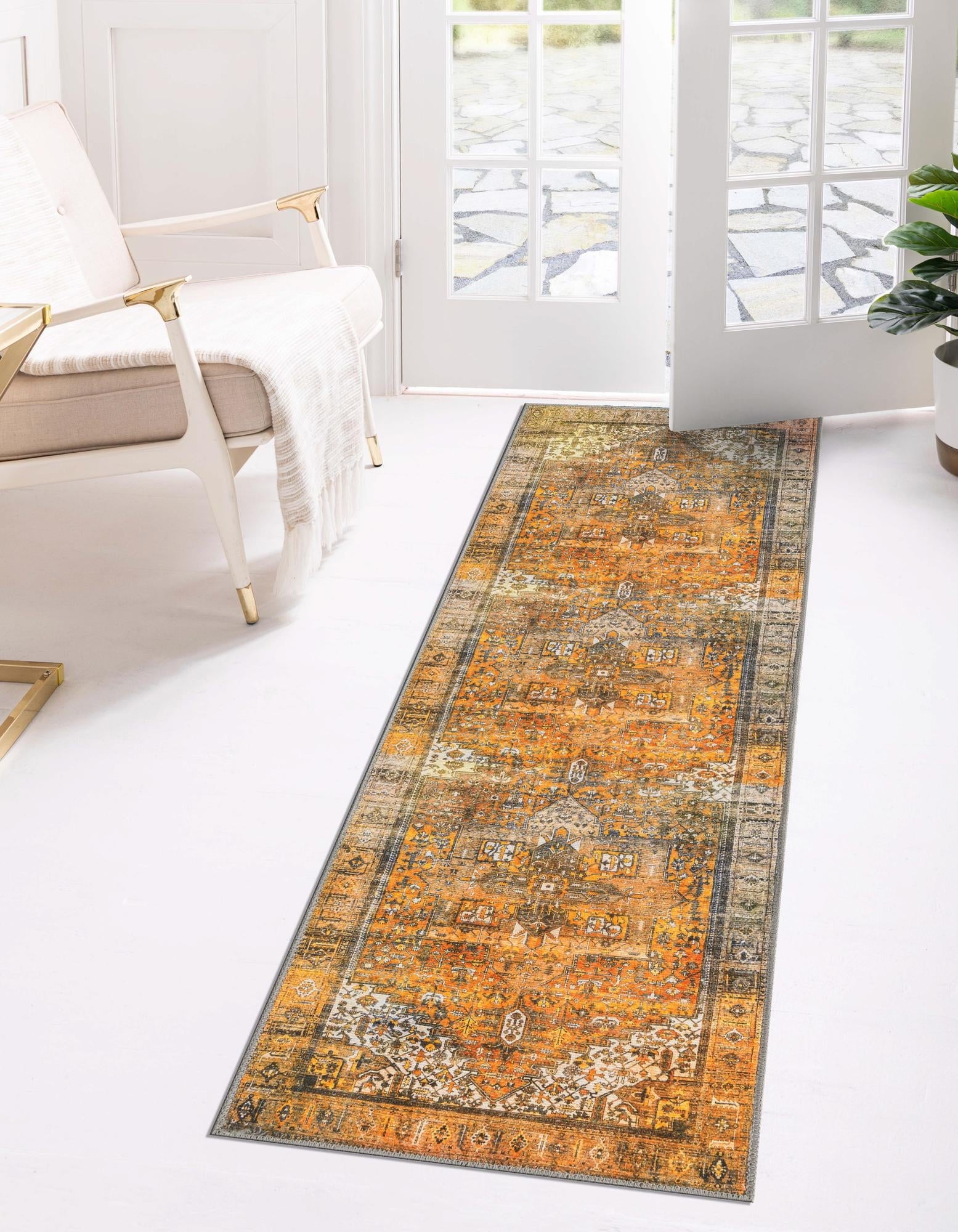 Unique Loom Timeless Collection Area Rug - Peter (2' x 6' Runner Yellow ...