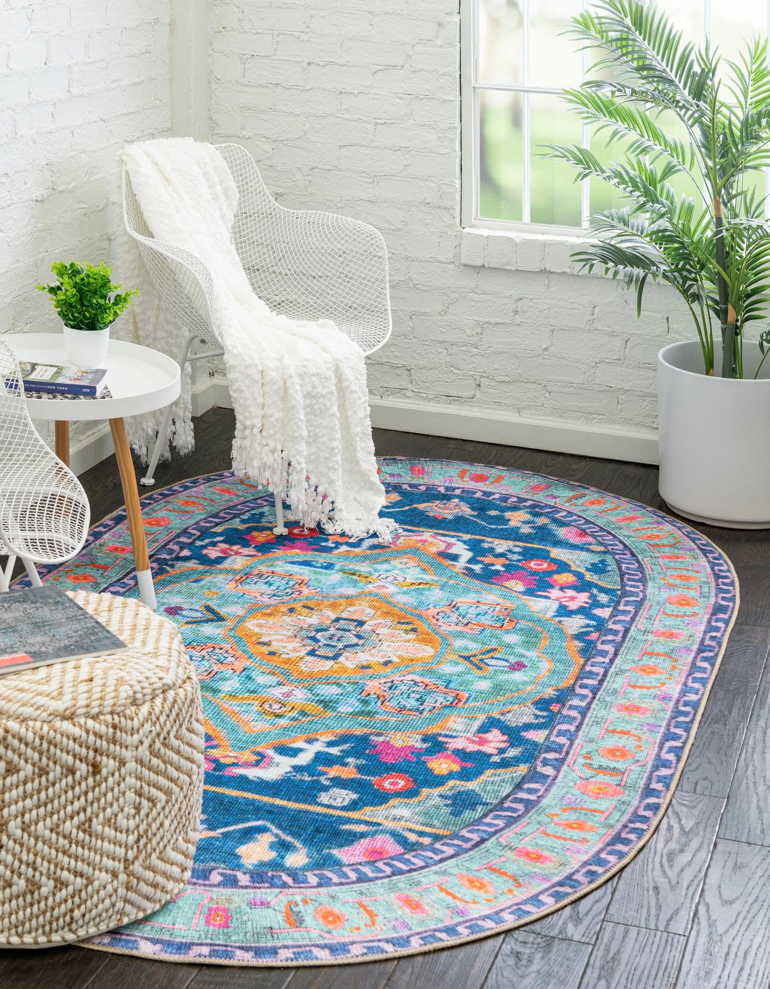Unique Loom Timeless Collection Area Rug - Philip (5' x 8' Oval Blue ...