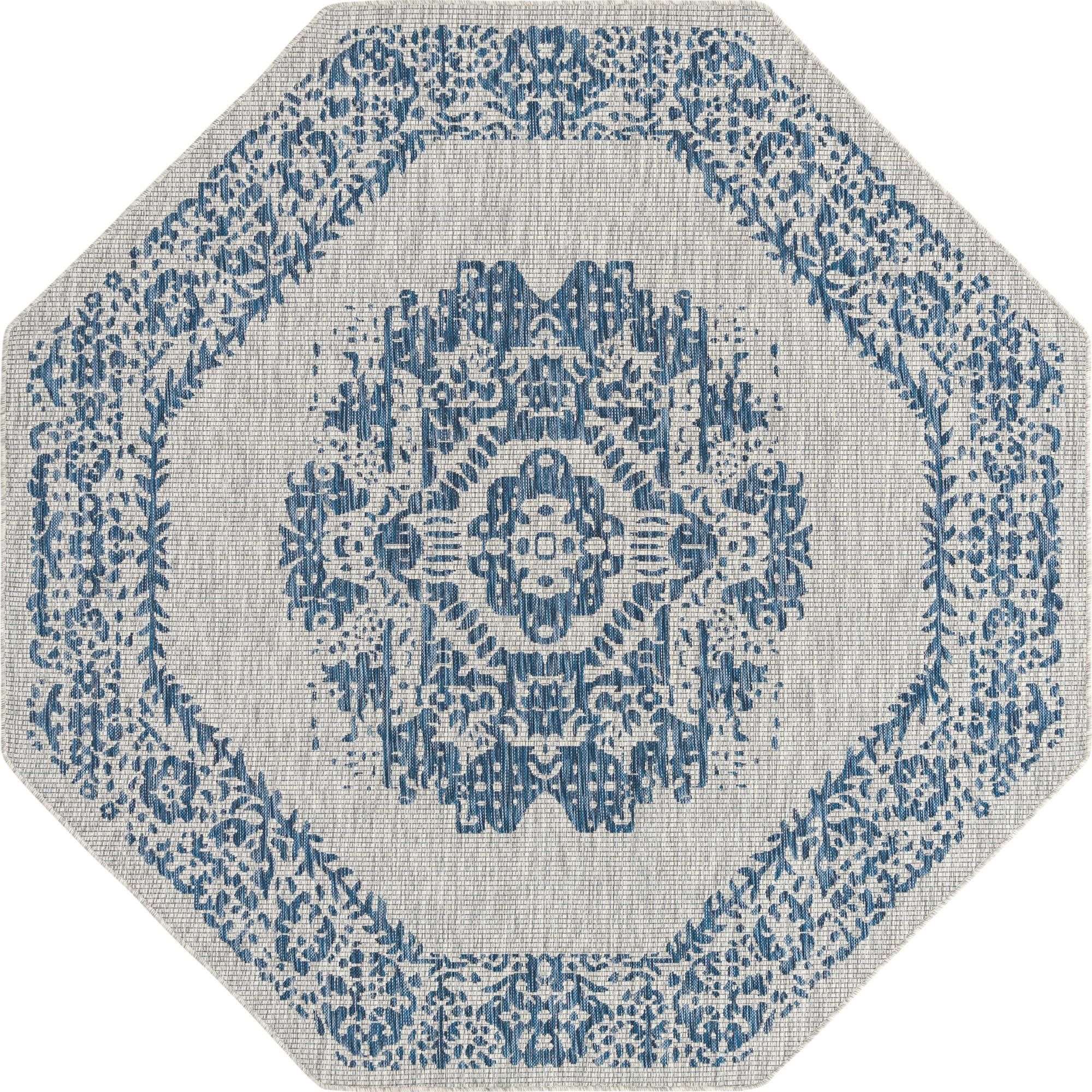 Unique Loom Timeworn Indoor/Outdoor Traditional Rug Blue/Gray 7' 10 ...