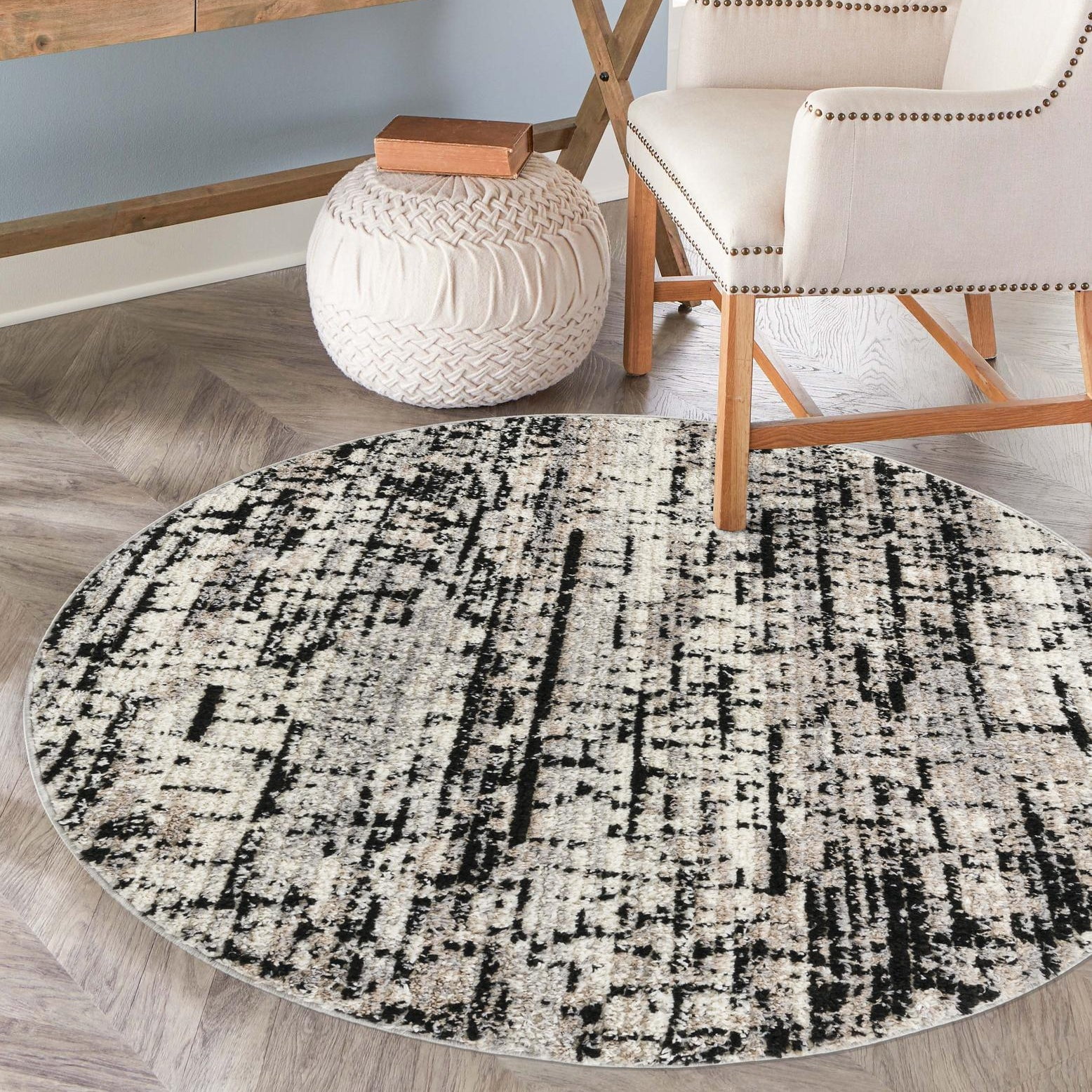 Unique Loom Tucson Collection Area Rug - Tohono (3' Round Gray/Black ...