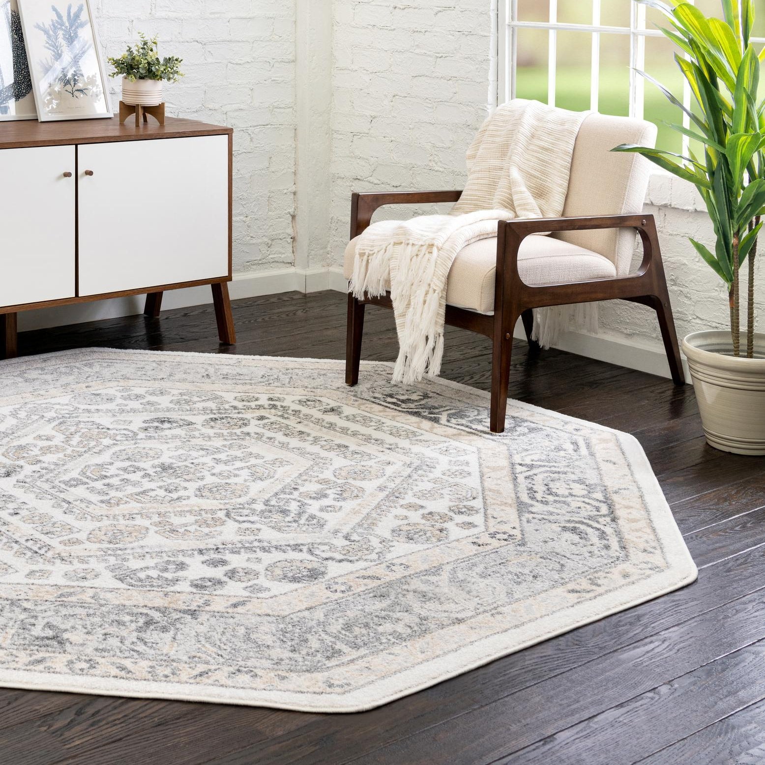 Unique Loom Aurelia Collection Area Rug - Trajan (7' Octagon Ivory/Gray ...