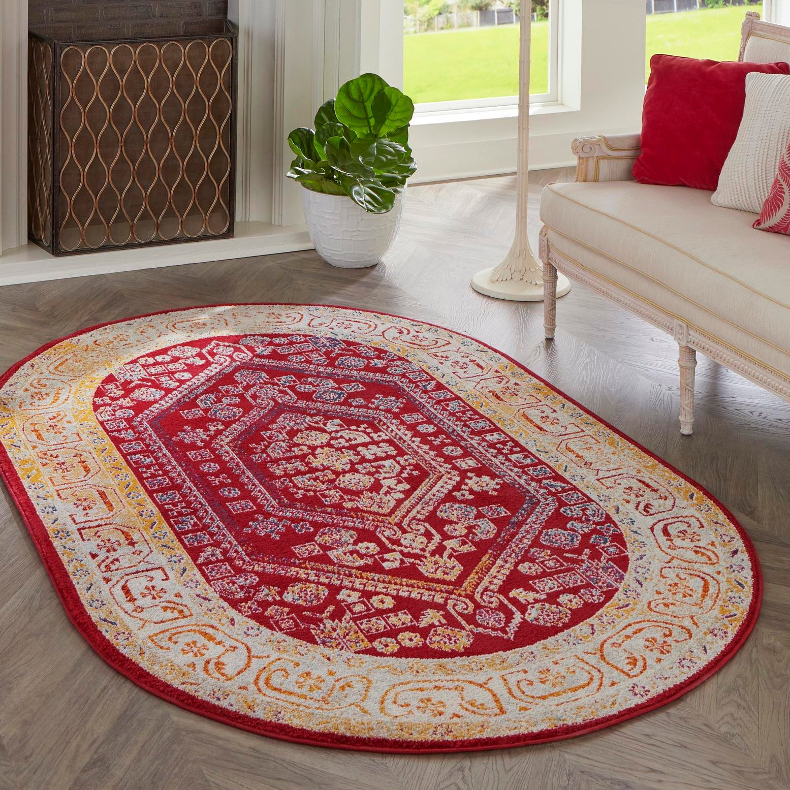 Unique Loom Aurelia Collection Area Rug - Trajan (4' x 6' Oval Magenta ...