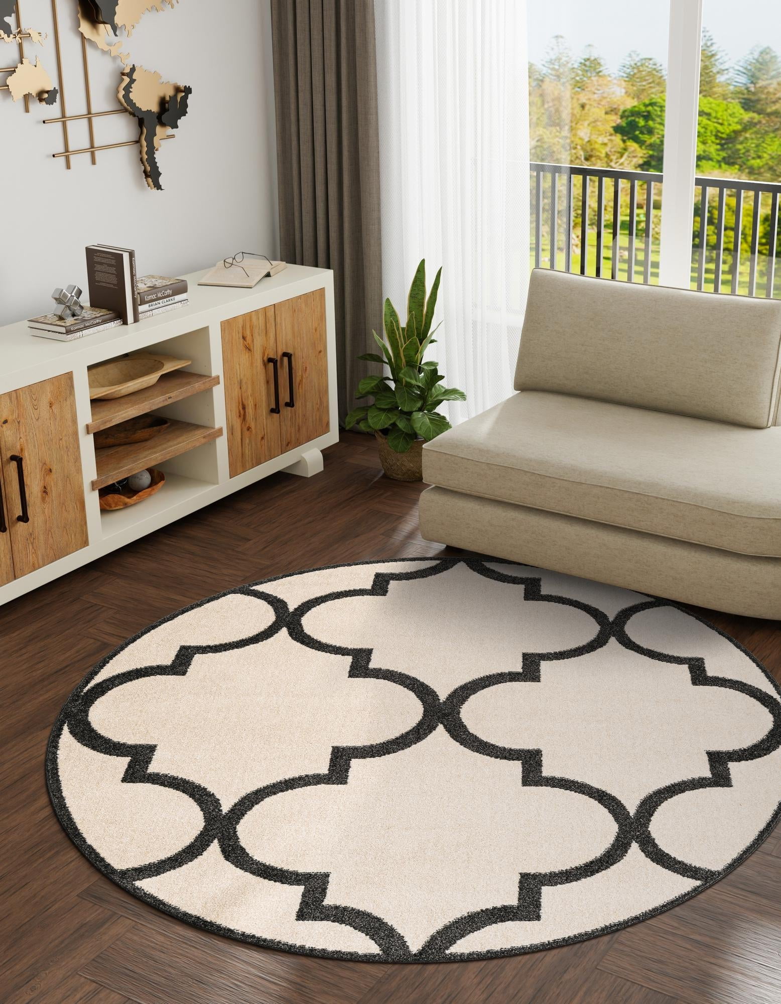 Unique Loom Trellis Collection Area Rug - Austin (6' 1" Round Beige and ...