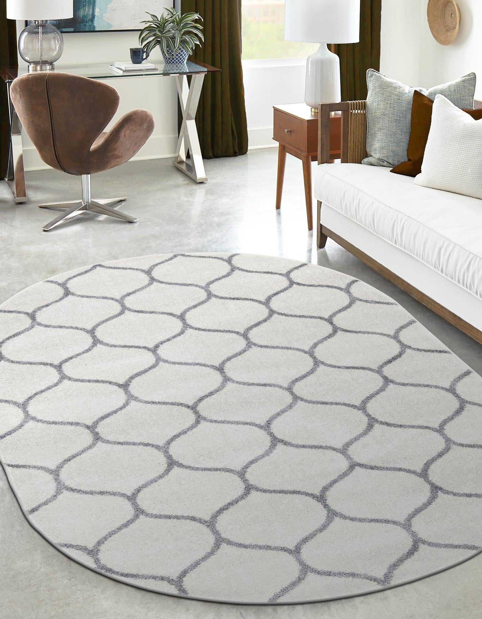 Unique Loom Trellis Frieze Collection Area Rug - Rounded (3' x 5' Oval ...