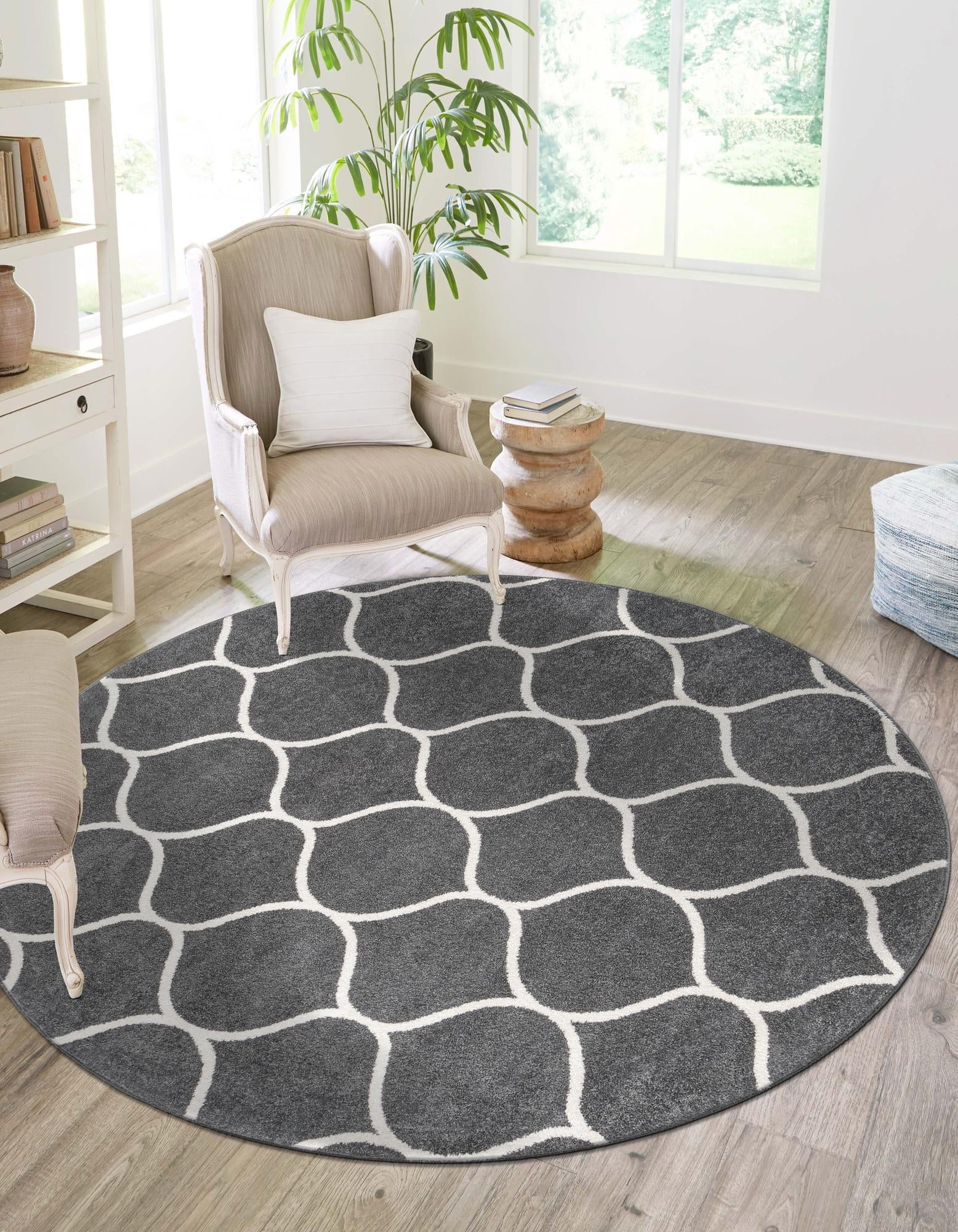 Unique Loom Trellis Frieze Collection Area Rug - Rounded (8' Round Dark ...