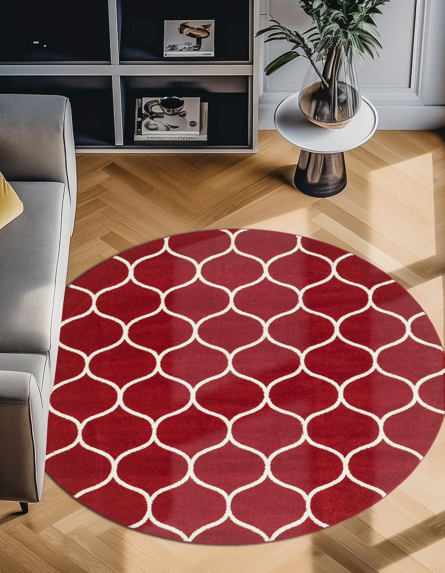 Unique Loom Trellis Frieze Collection Area Rug - Rounded (8' Round Red ...
