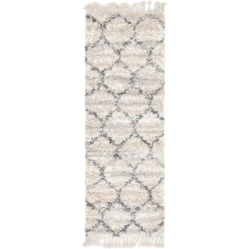Unique Loom Trellis Hygge Shag Rug Beige/Gray 2' 2" x 6' 1" Runner ...