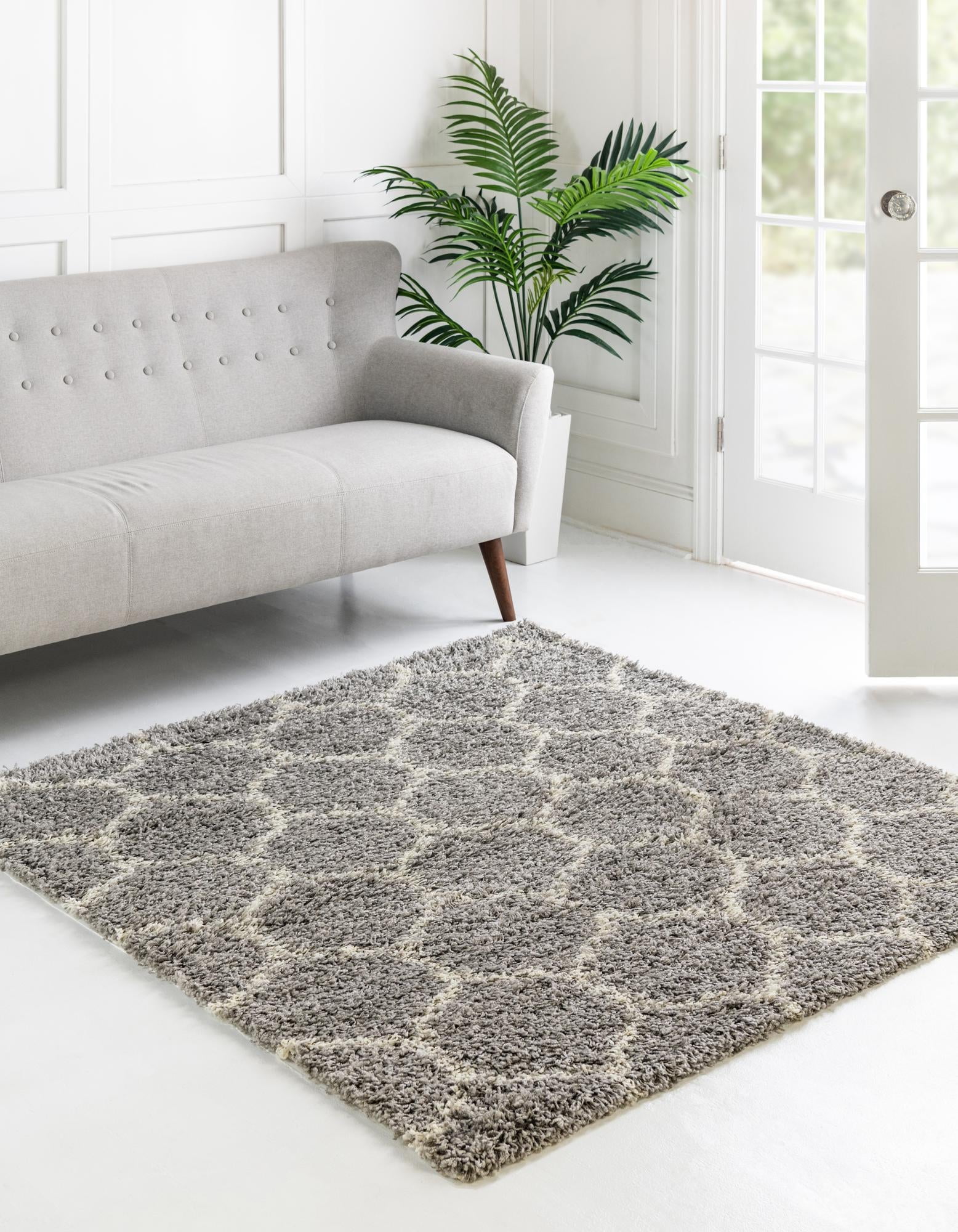 Unique Loom Trellis Shag Collection Area Rug - Ruby (3' 3" Square Gray/Ivory) - Walmart.com