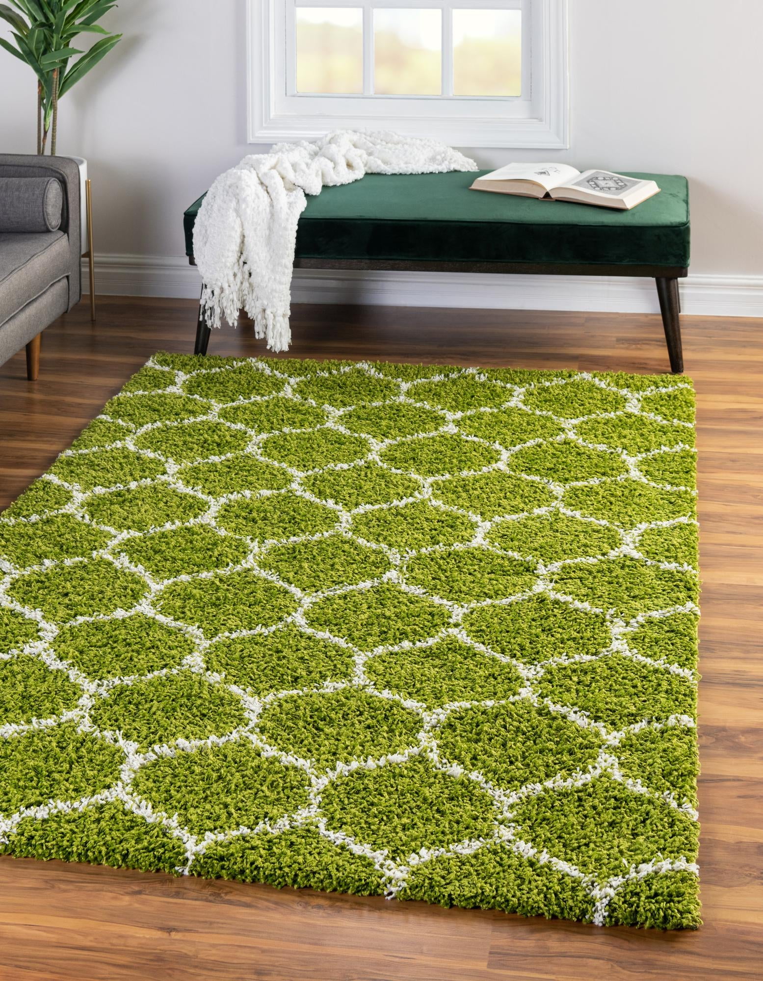 Unique Loom Trellis Shag Collection Area Rug - Ruby (4' x 6' Rectangle Green/Ivory) - Walmart.com