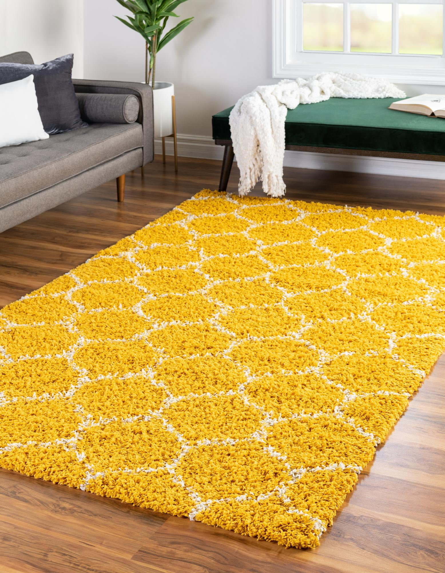Unique Loom Trellis Shag Collection Area Rug - Ruby (4' x 6' Rectangle Yellow/Ivory) - Walmart.com