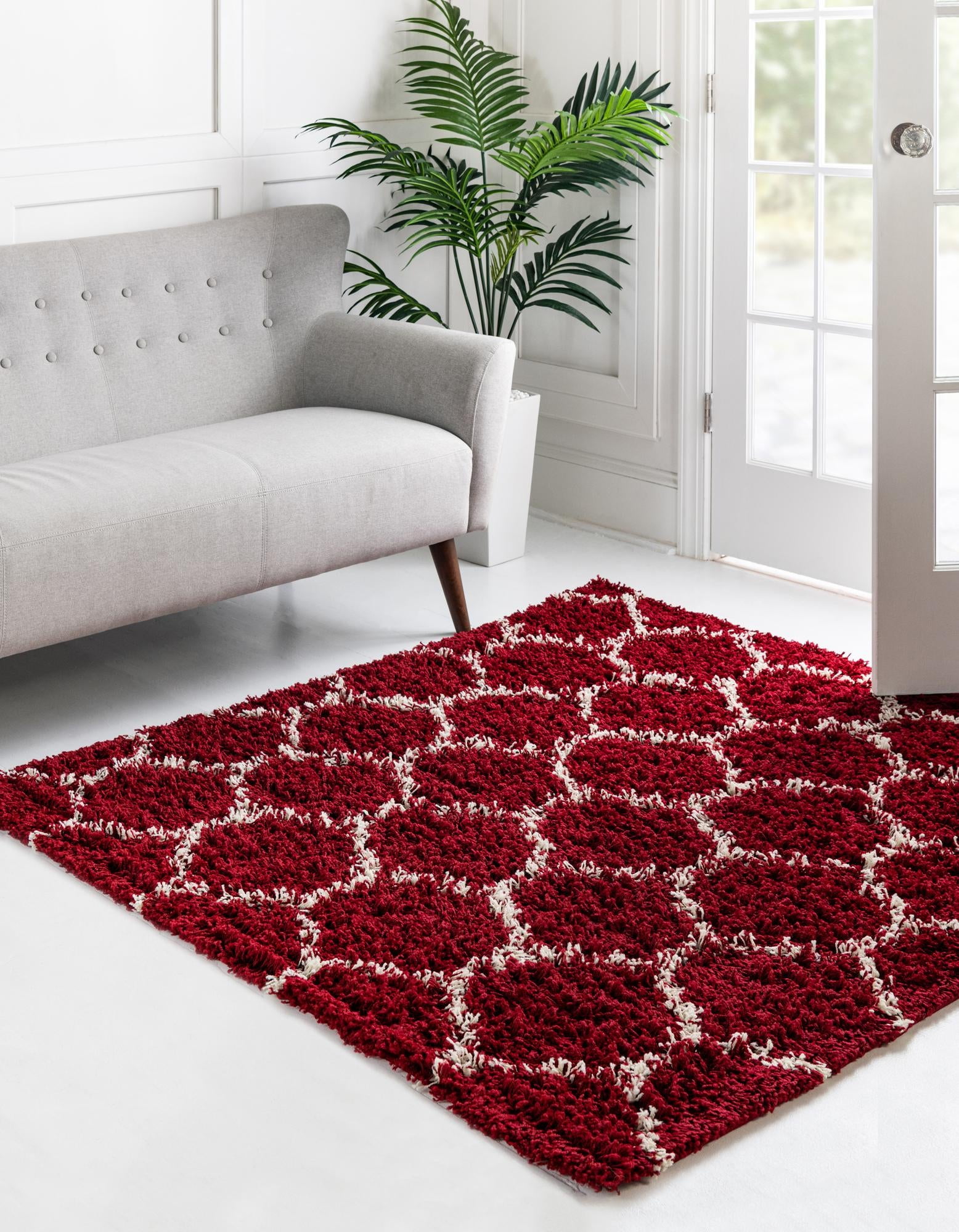 Unique Loom Trellis Shag Collection Area Rug - Ruby (5' 3" Square ...
