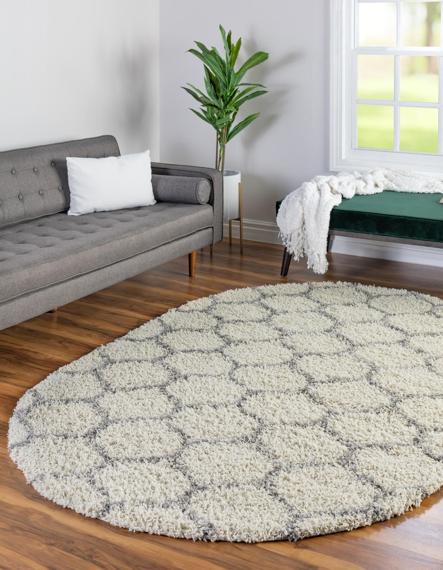 Unique Loom Trellis Shag Collection Area Rug - Ruby (5' 3" x 8' Oval ...
