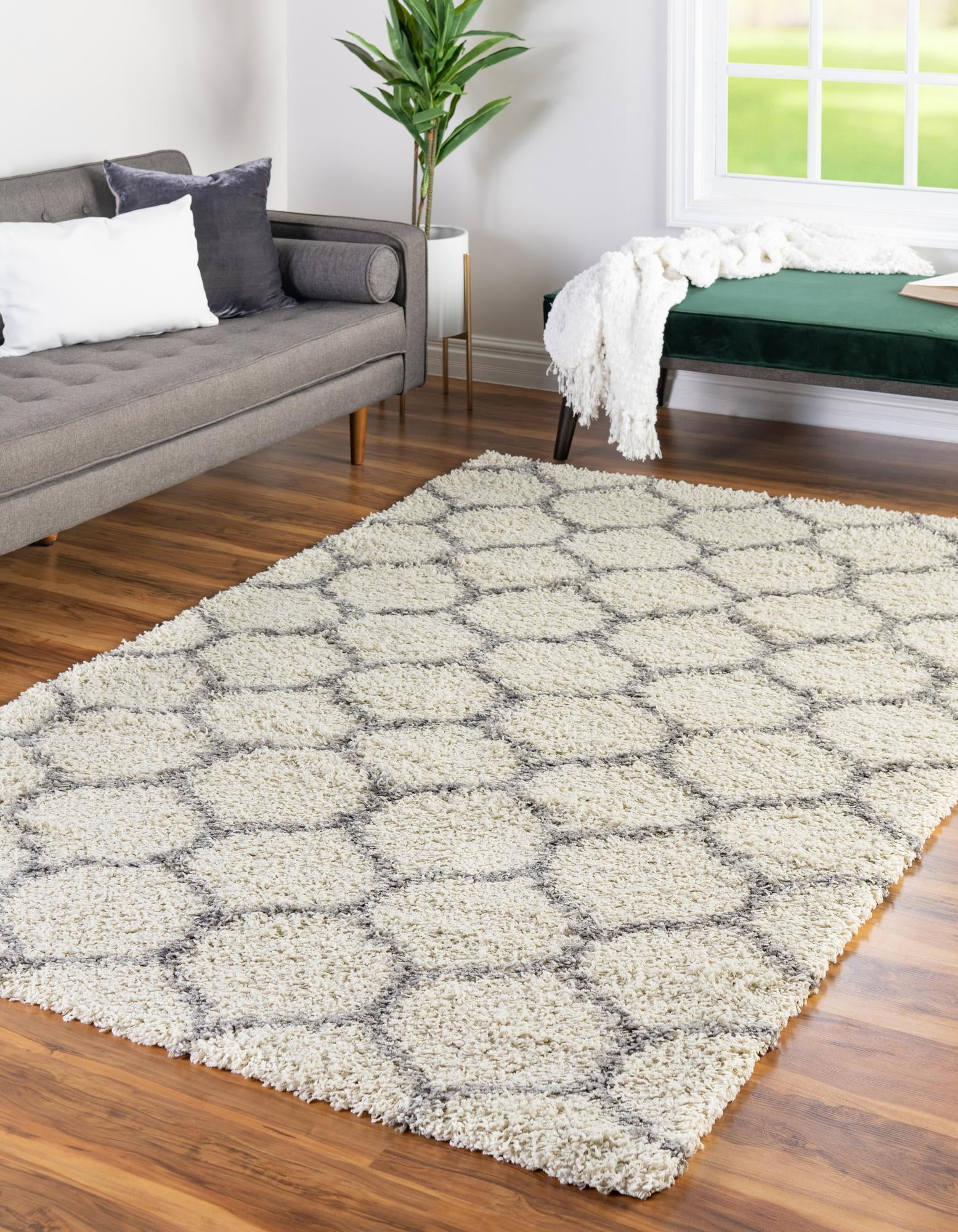 Unique Loom Trellis Shag Collection Area Rug - Ruby (5' 3" x 8' Rectangle Ivory/Gray) - Walmart.com