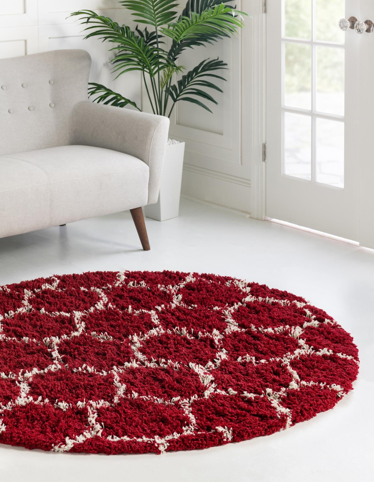 Unique Loom Trellis Shag Collection Area Rug - Ruby (7' 10" Round ...