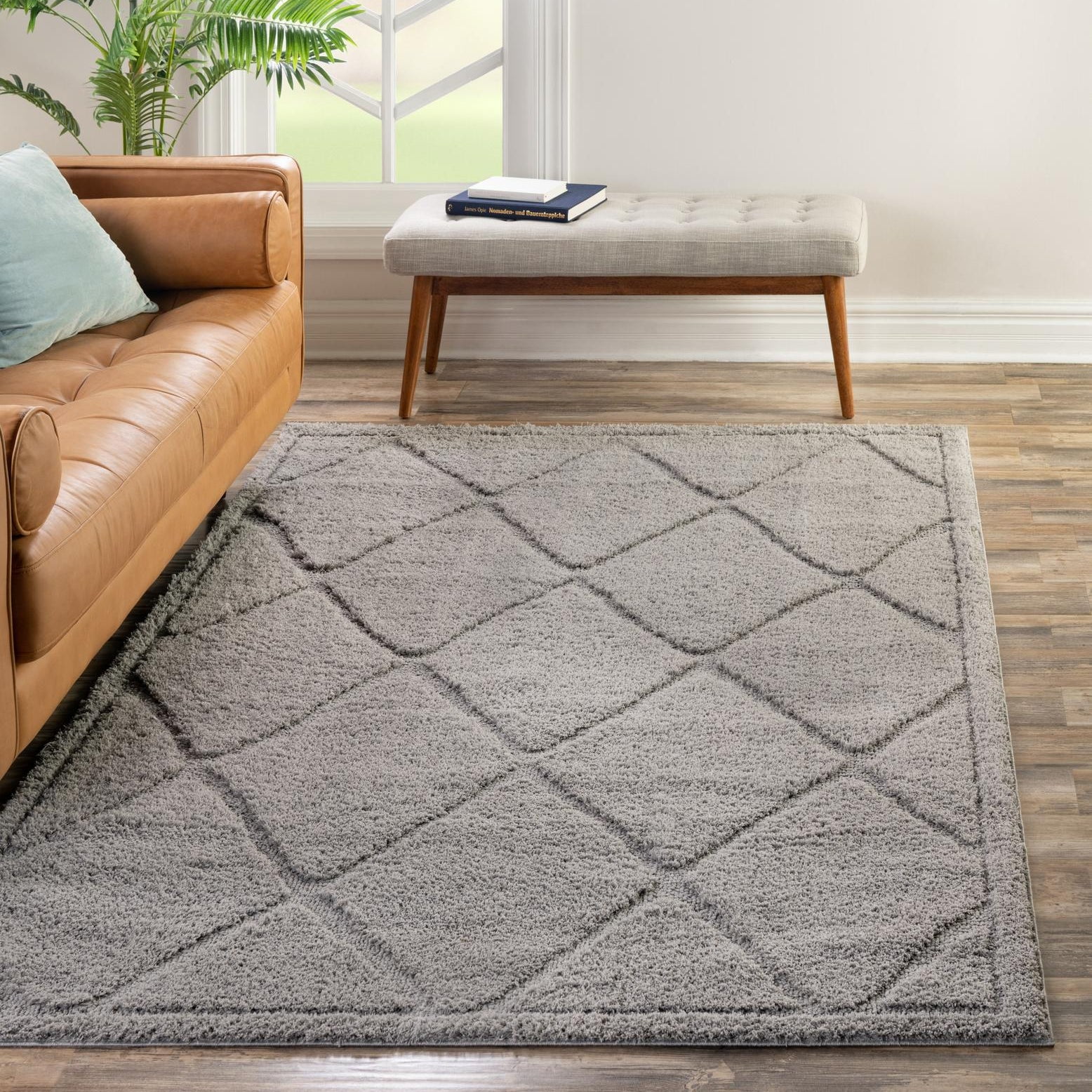 Unique Loom Trellis Shag Collection Area Rug - Ruby (7' 10" Round Gray/Ivory) - Walmart.com