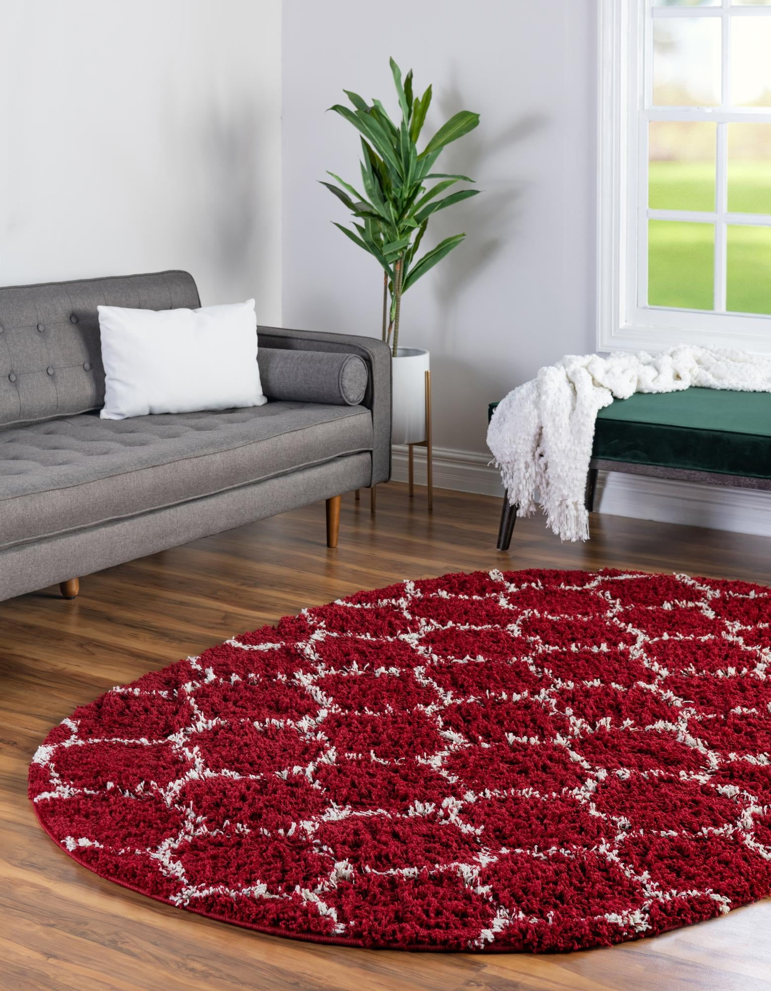 Unique Loom Trellis Shag Collection Area Rug - Ruby (7' 10" x 10' Oval ...