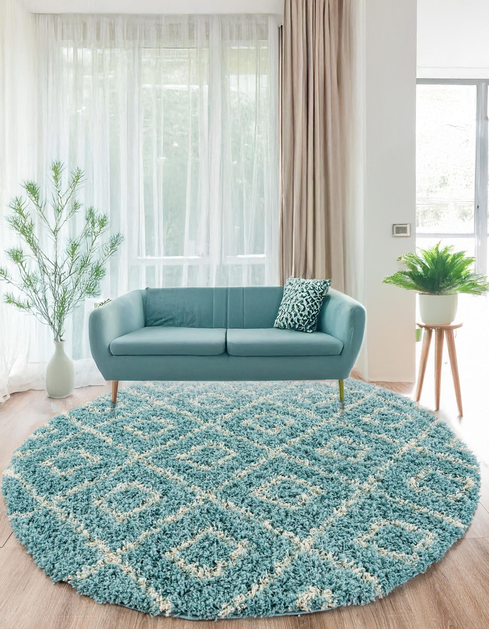 Unique Loom Trellis Shag Collection Area Rug - Ruth (3' 3" Round Aqua ...