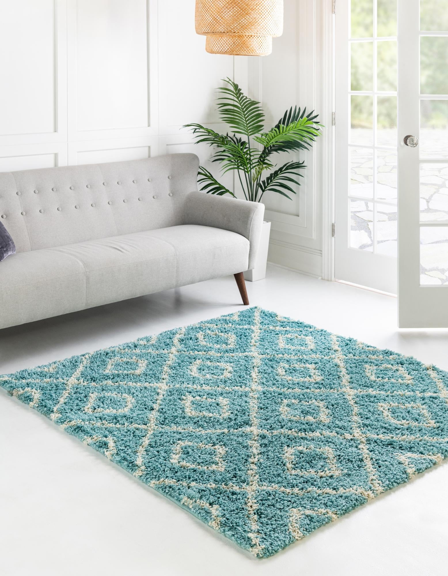 Unique Loom Trellis Shag Collection Area Rug - Ruth (4' Square Aqua ...
