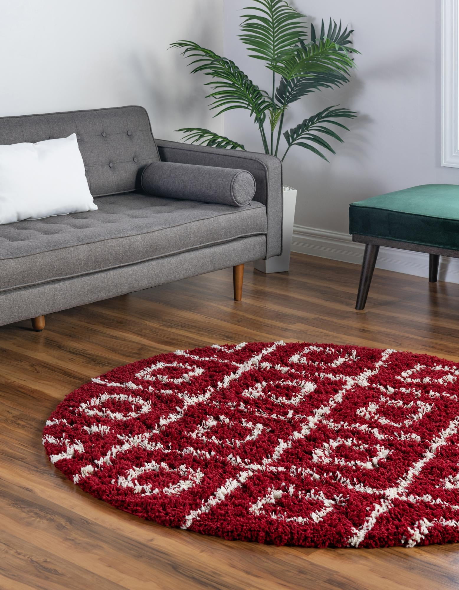 Unique Loom Trellis Shag Collection Area Rug - Ruth (6' Round Burgundy ...