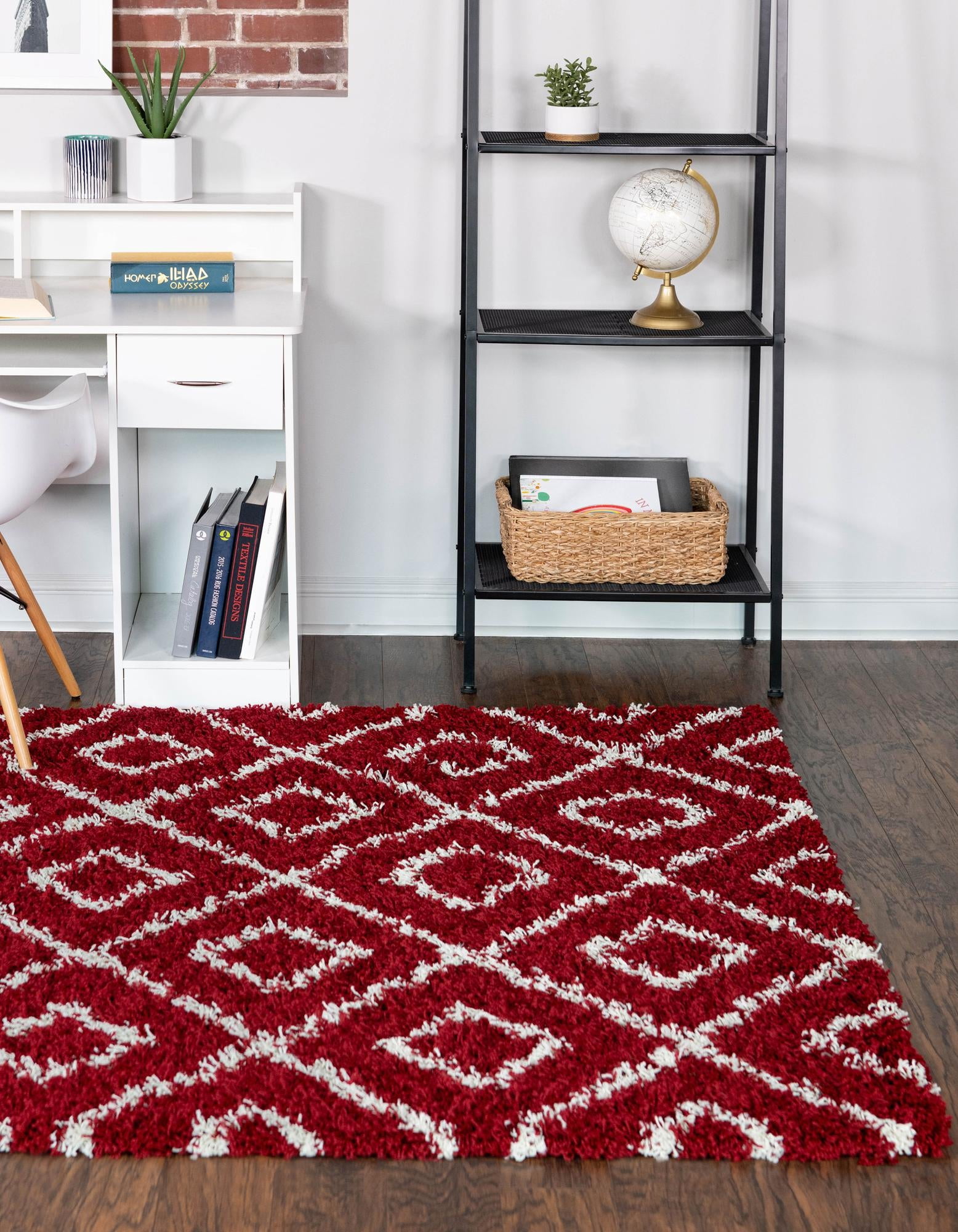 Unique Loom Trellis Shag Collection Area Rug - Ruth (7' 10" x 10' Rectangle Burgundy Red/Ivory ...