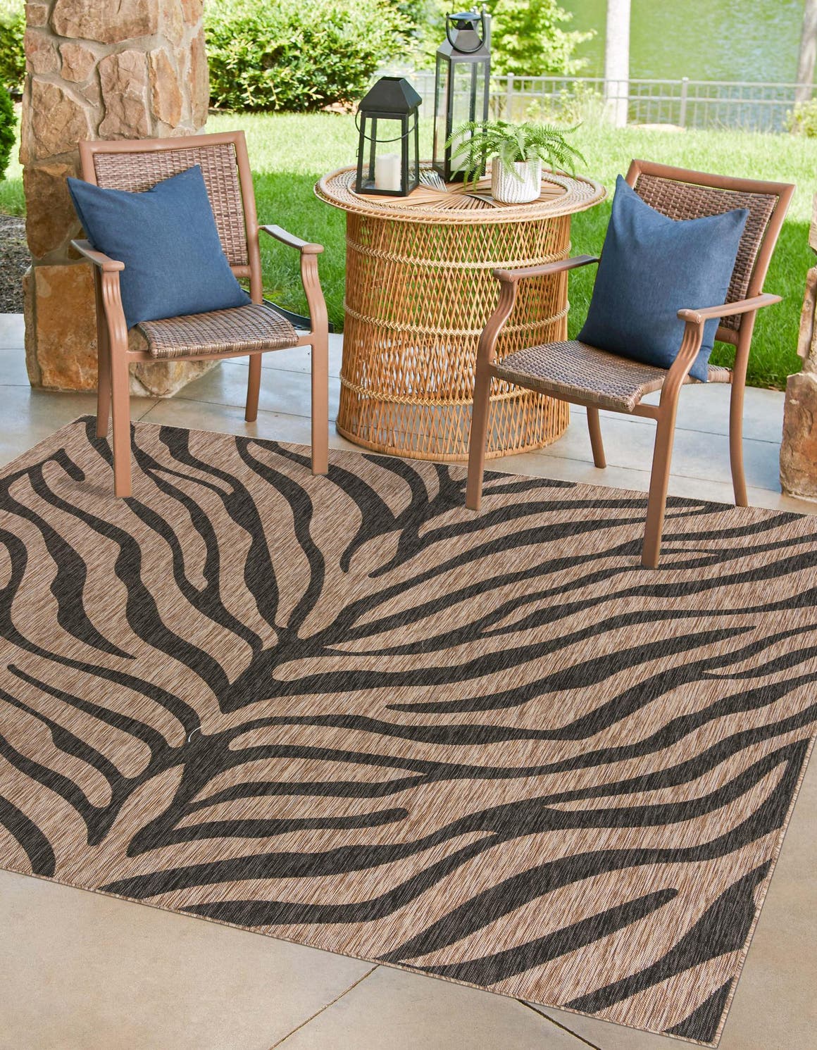 Unique Loom Tsavo Indoor/Outdoor Safari Rug Natural/Ivory 10' Square ...