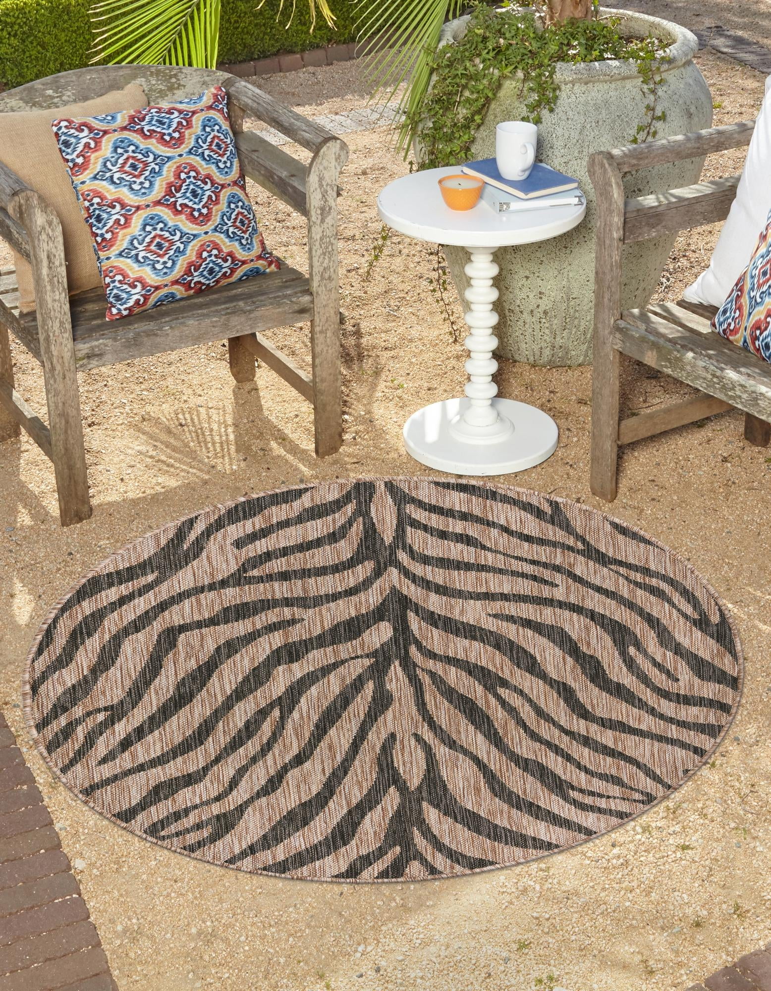 Unique Loom Outdoor Safari Collection Area Rug - Tsavo (3' Round ...
