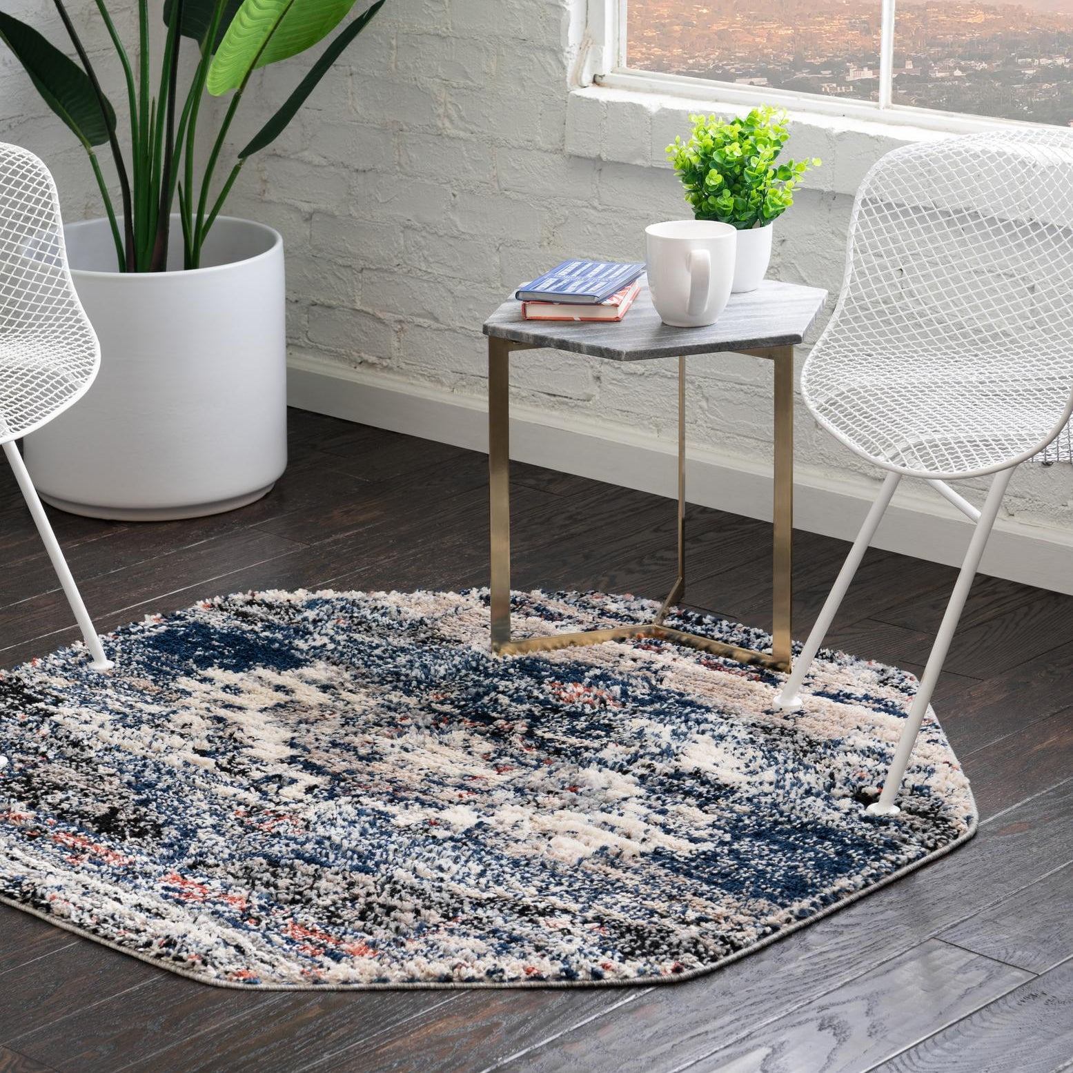 Unique Loom Tucson Collection Area Rug - Tubac (4' Octagon Blue/Black ...