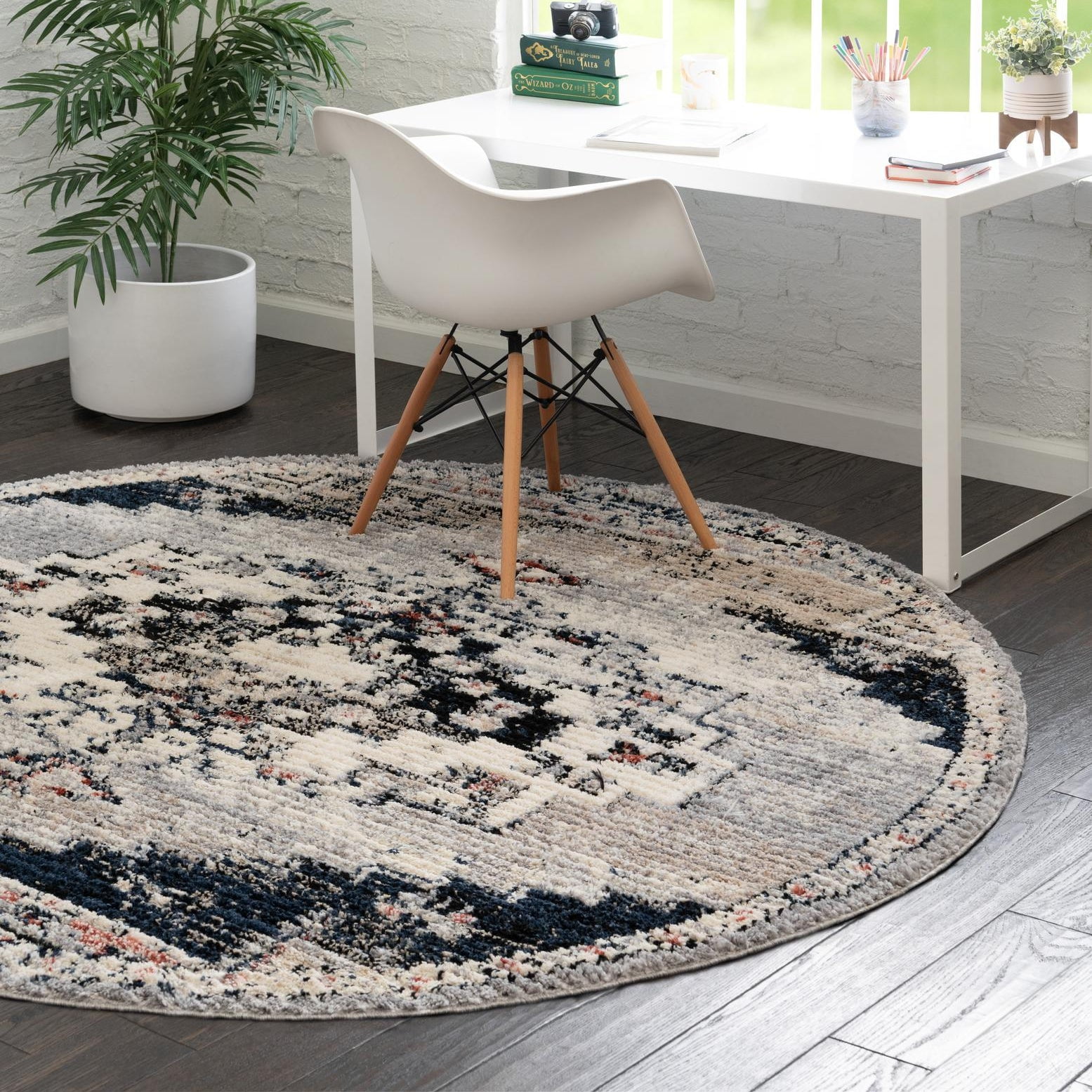 Unique Loom Tucson Collection Area Rug - Tubac (3' Round Gray/Black ...