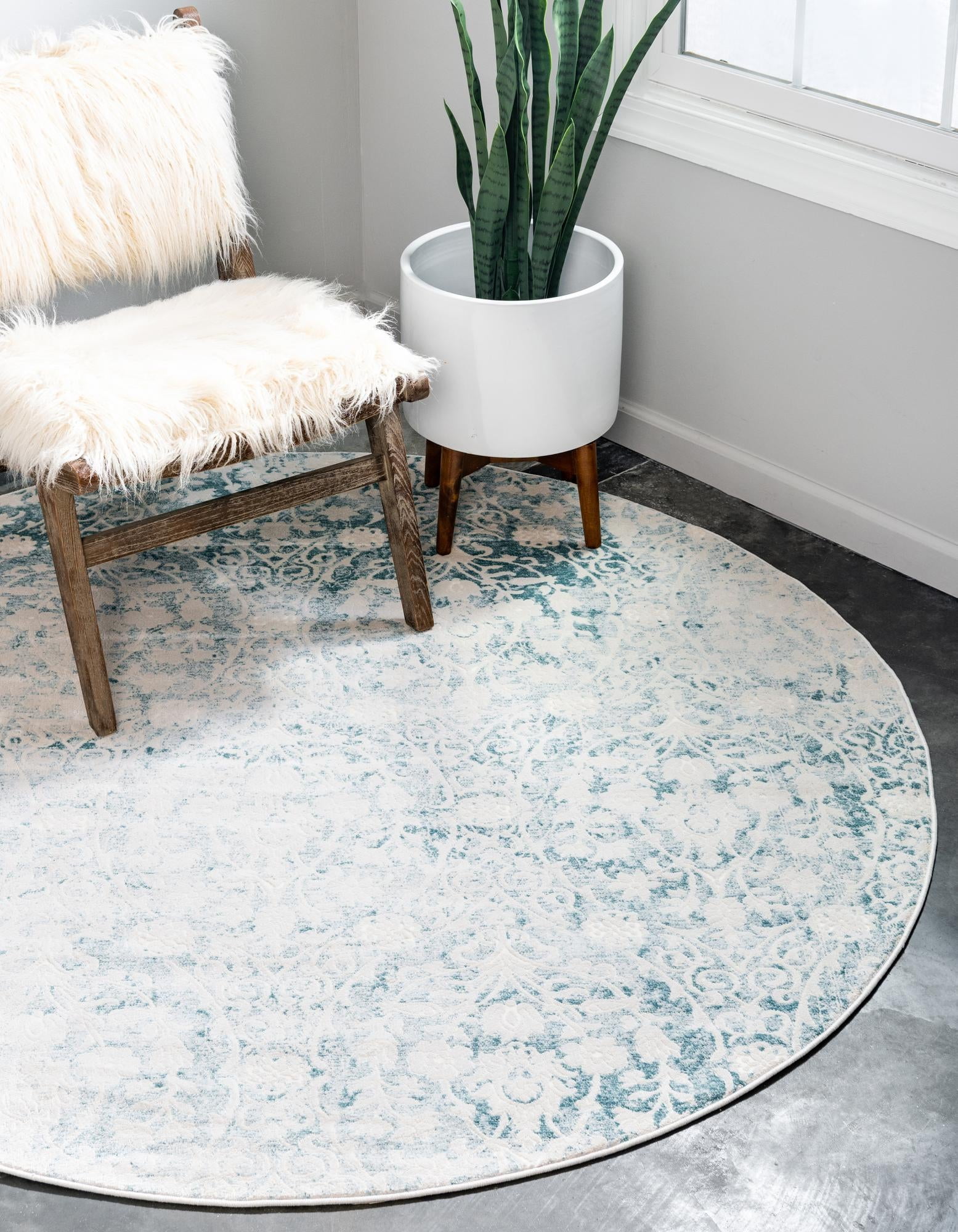 Unique Loom Tyche New Classical Rug Light Blue/Ivory 8' Round Floral ...